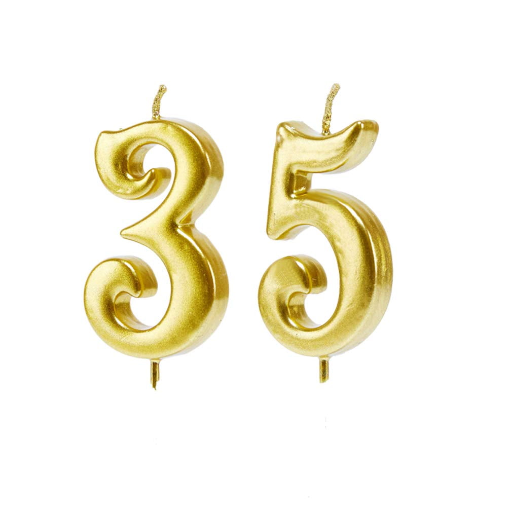 Mart 35th Birthday Candles,Gold Number 35 Cake Topper for Birthday ...