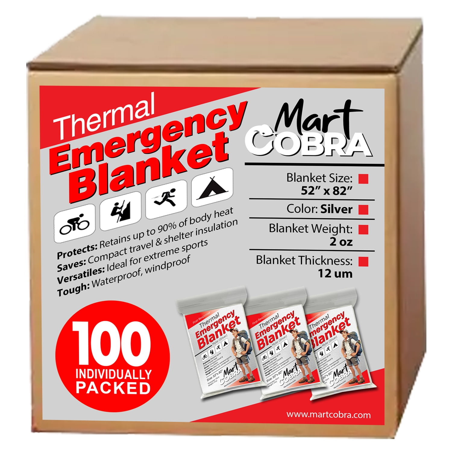 Free Shipping! Mart Cobra Emergency Blankets x100 - Mylar Thermal Space ...