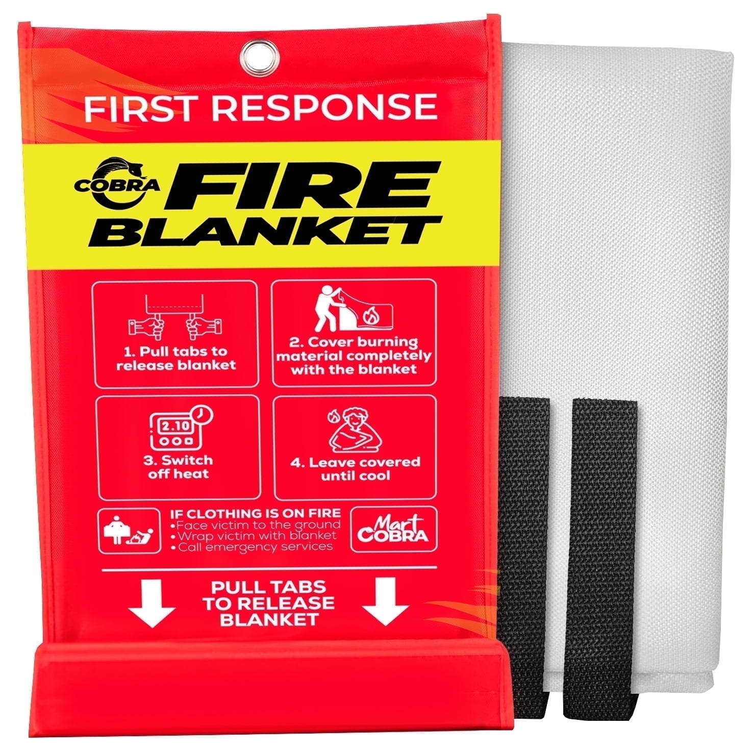 Mart Cobra Emergency Fire Blanket, 40"x40" Fiberglass, Fire Safety ...