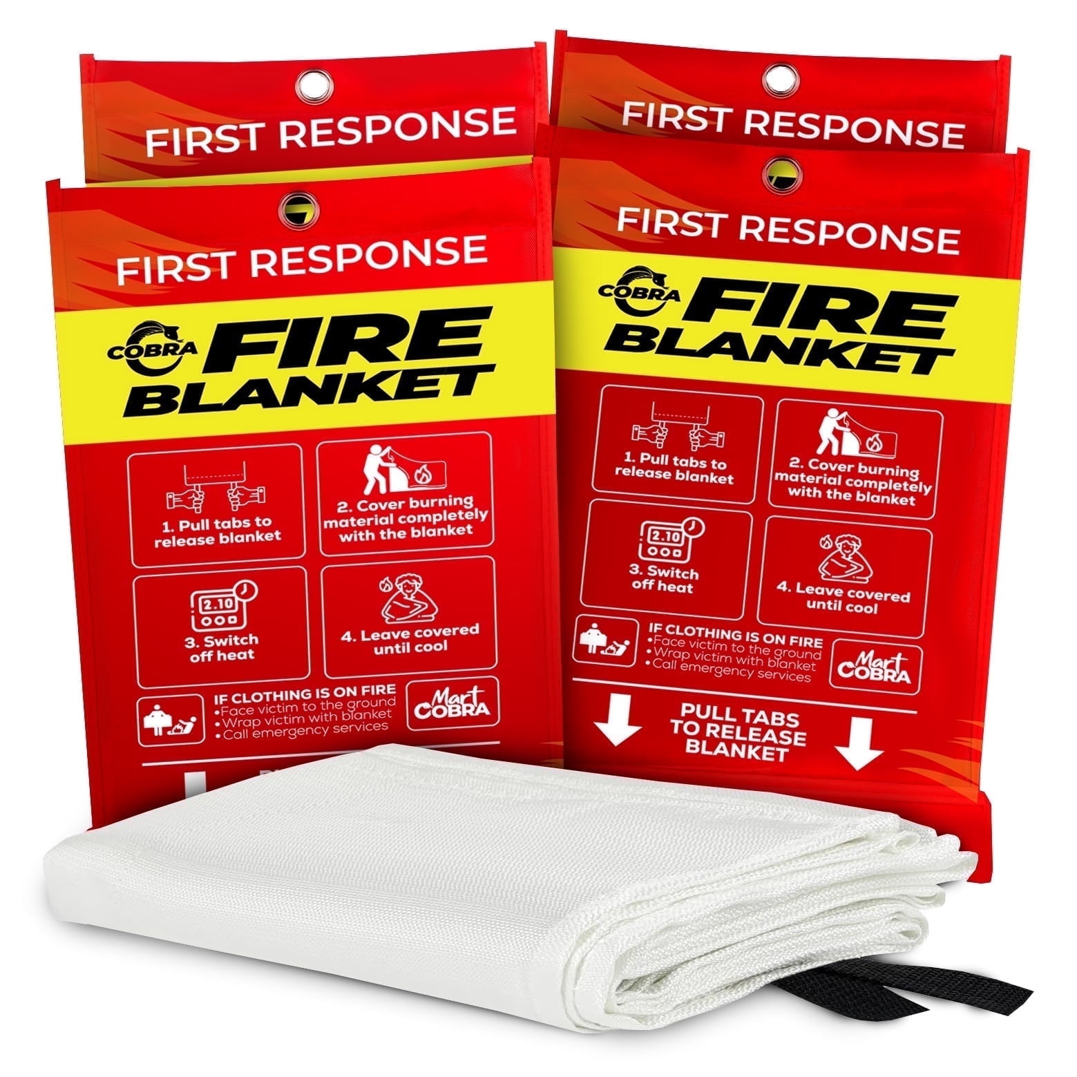 "Mart Cobra Fire Blanket 4 Pack- Flame/Heat Resistant for Home/Kitchen ...