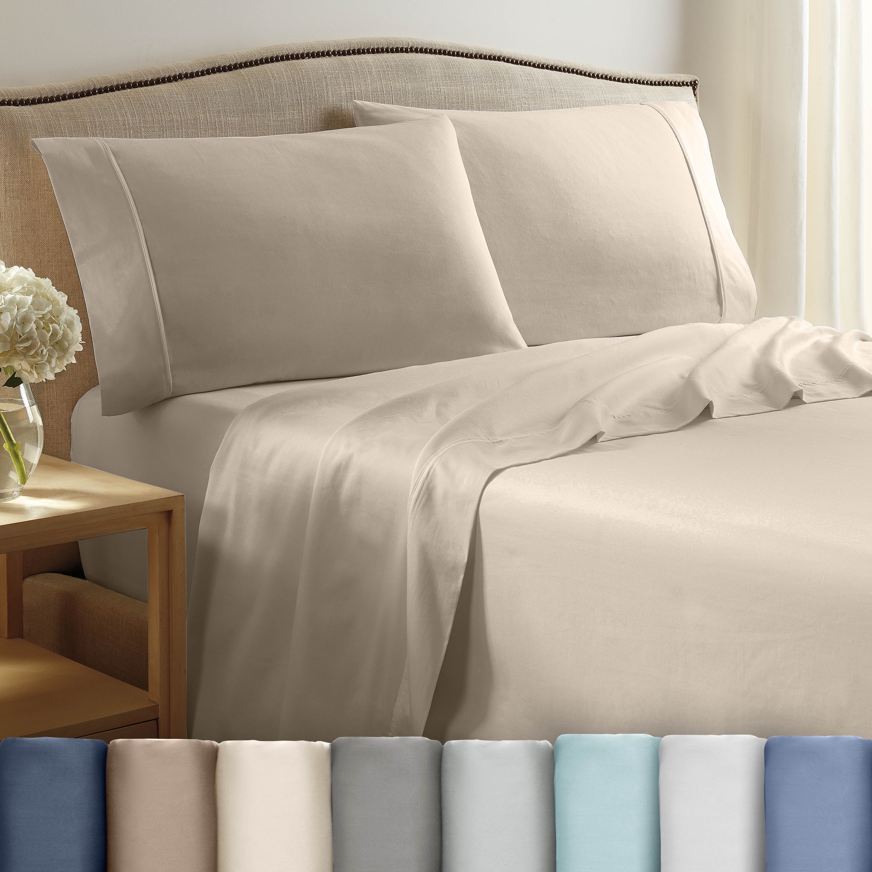 Soft Lightweight 400TC 100% Cotton Sateen Bed Sheet Set – 4-Piece Queen ...