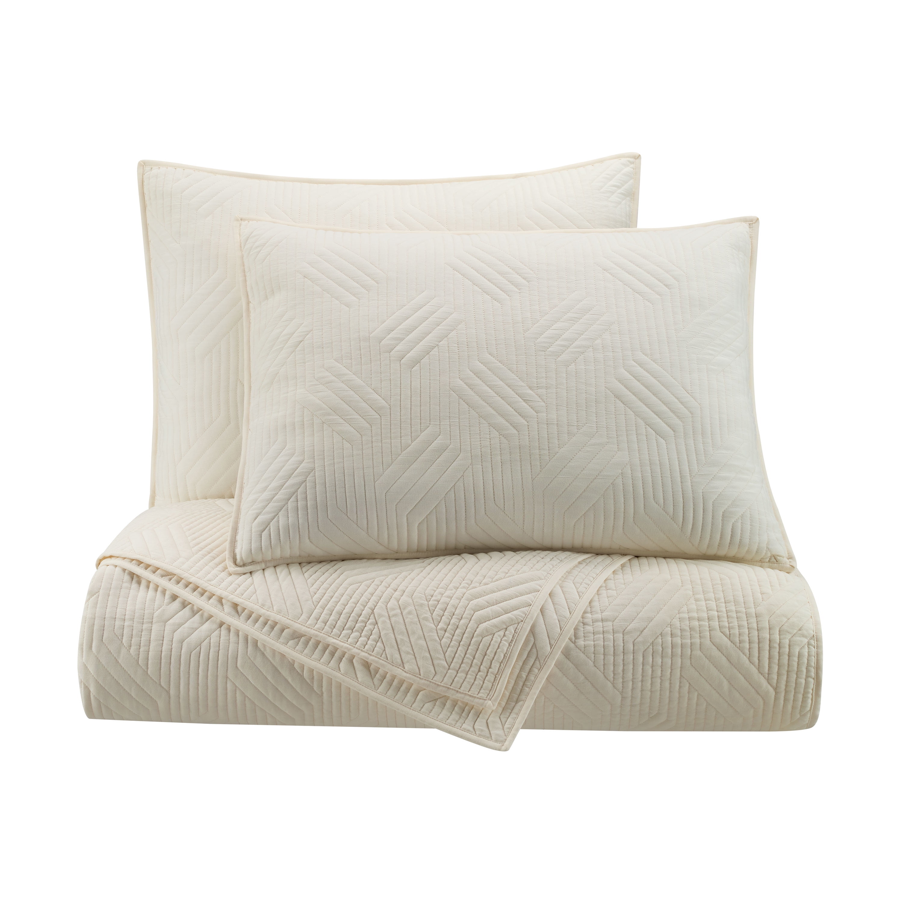 Martex Arcadia Lattice King Quilt Set, Ivory, Lightweight, Reversible ...
