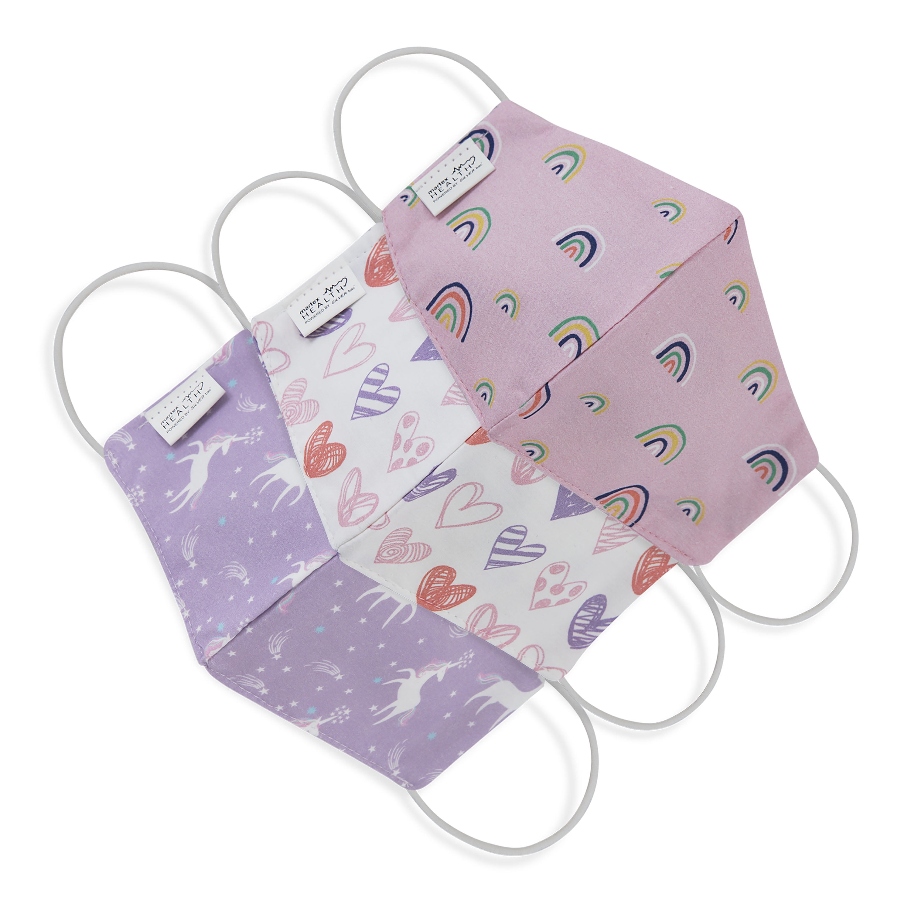 Martex Reusable Youth Face Mask, Unicorn Heart Rainbow, 3-Pack ...