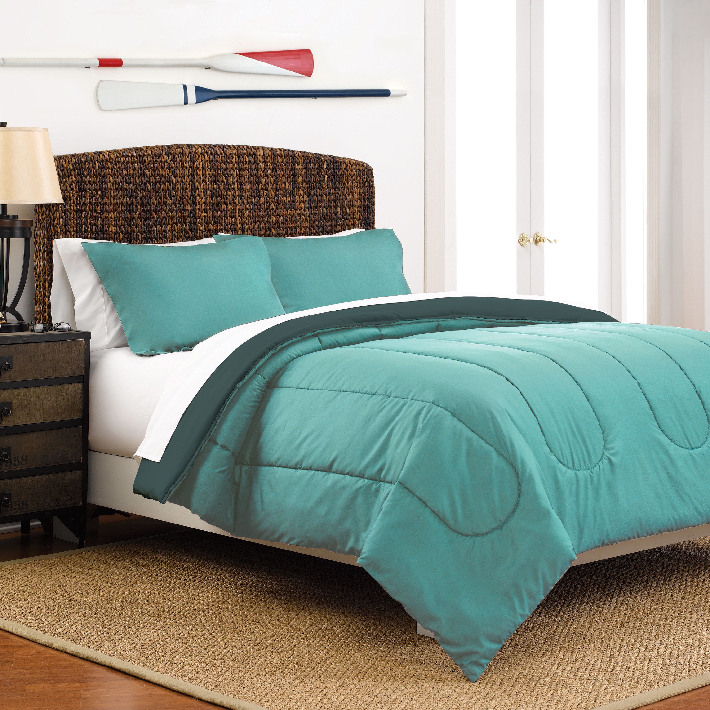 Martex Microfiber Comforter Set, Reversible, Hypoallergenic, Full/Queen ...