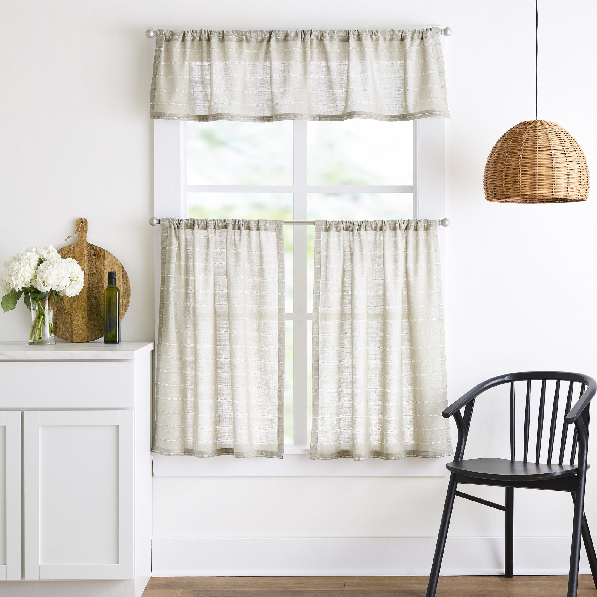 Martha Stewart Ava 3-Piece Valance and Tier Indoor Set, Sage, Recycled ...