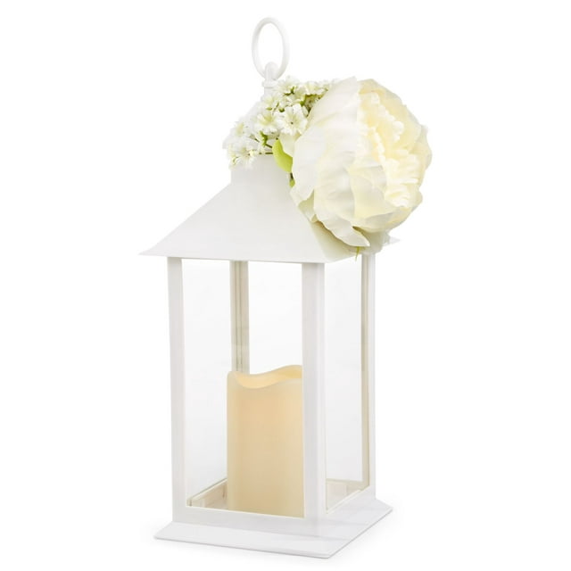 Martha Stewart Collection Spring White Lantern with Artificial Flower ...