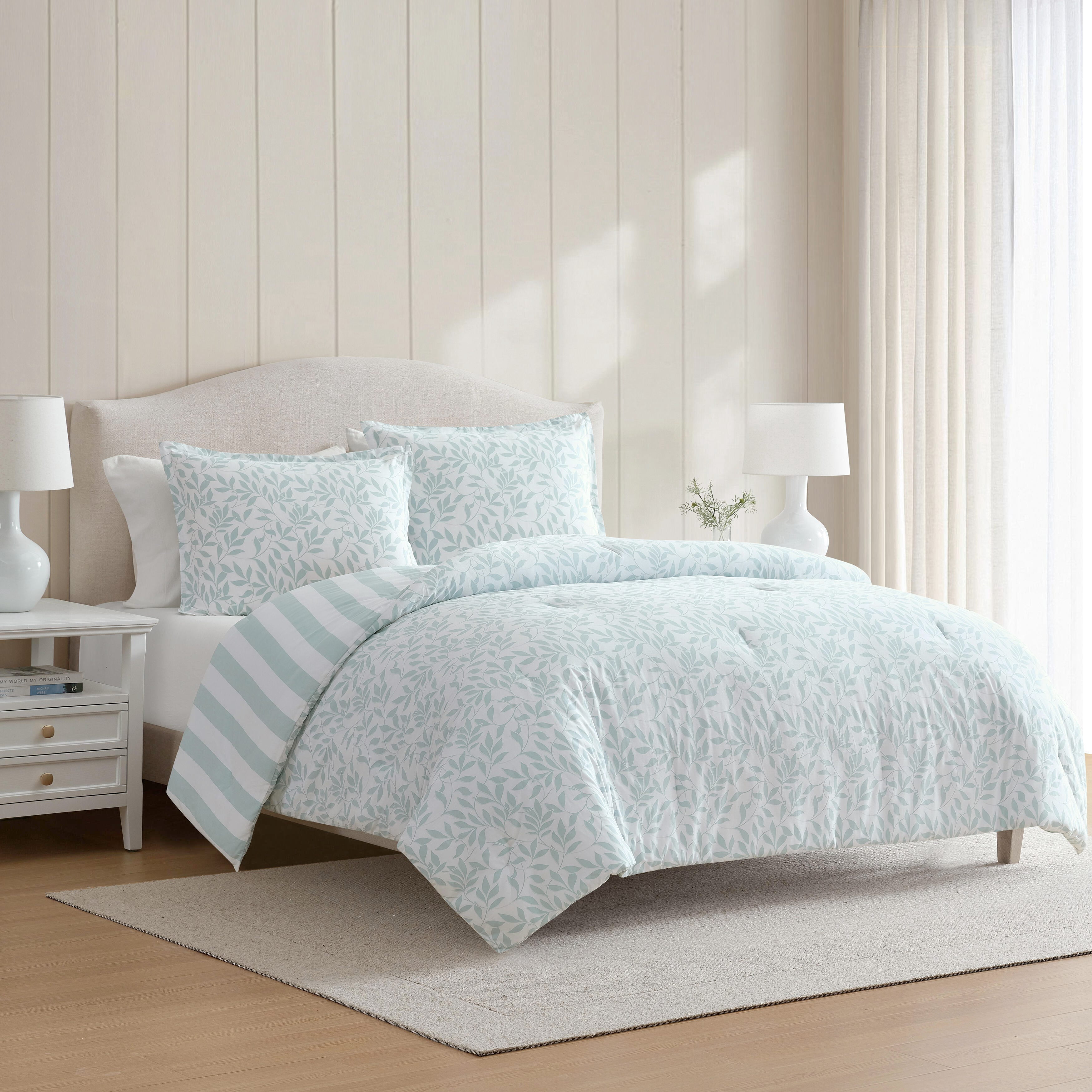 Martha Stewart Copper Vines White & Winter Blue King Comforter Set ...