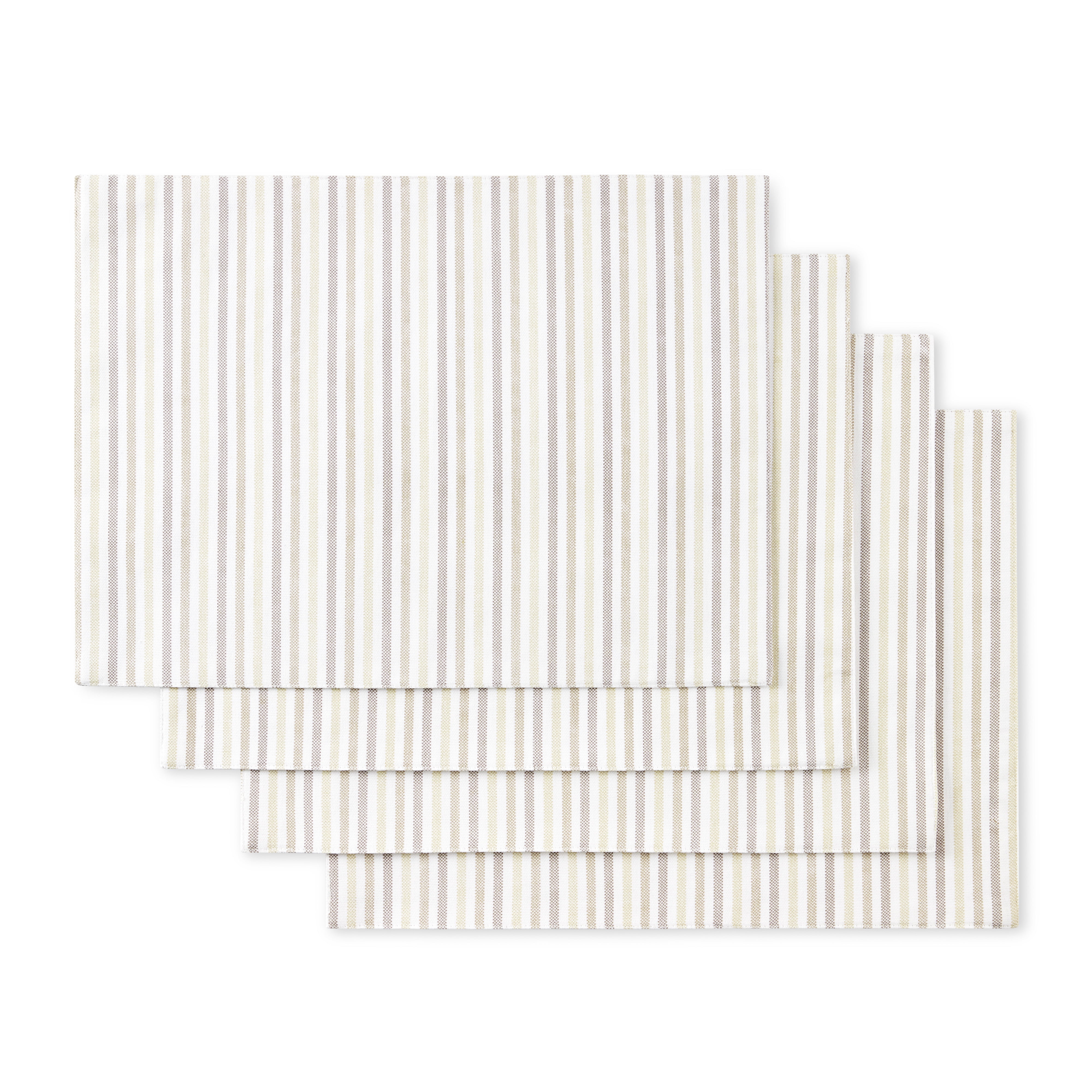 Martha Stewart Daisy Stripe Fabric Placemat Set 4-Pack, Beige/Brown, 13 ...