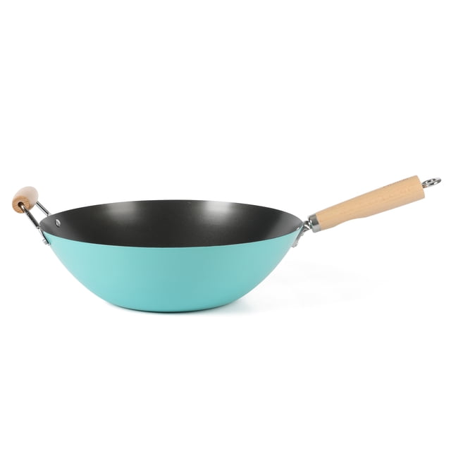 Martha Stewart Everyday Clarkston 14-inch Teal Carbon Steel Wok ...