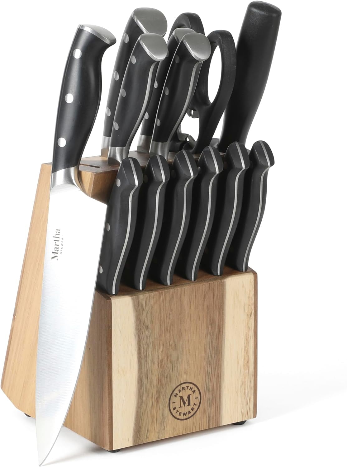 Martha Stewart Greeley 14 pc Triple- Riveted Cutlery Knife Acacia Wood ...