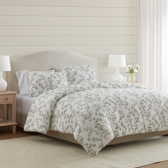 Martha Stewart Hazel Floral Alder Full/Queen Duvet Cover Set, Soft ...