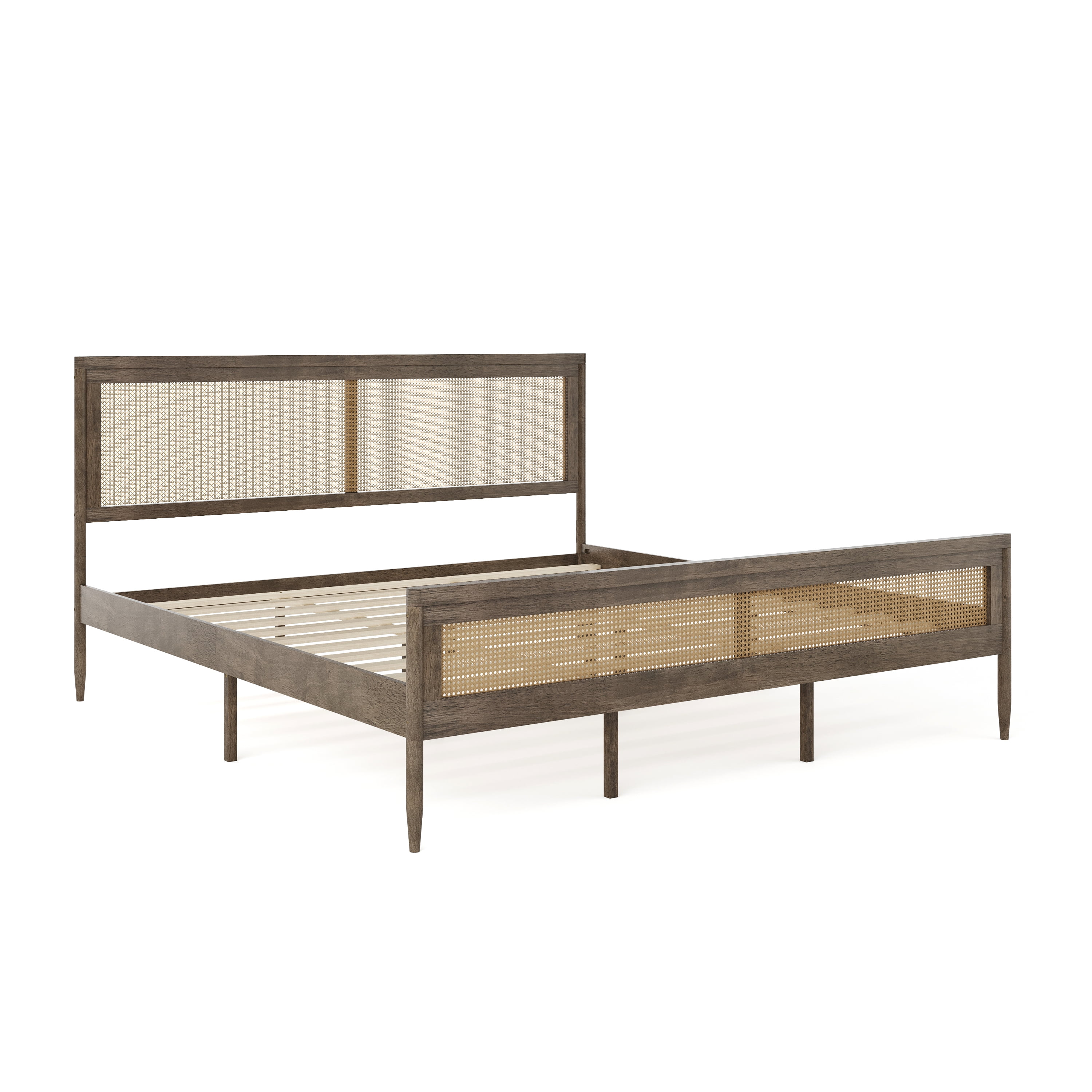Martha Stewart Jax King Size Solid Wood Platform Bed with Rattan ...