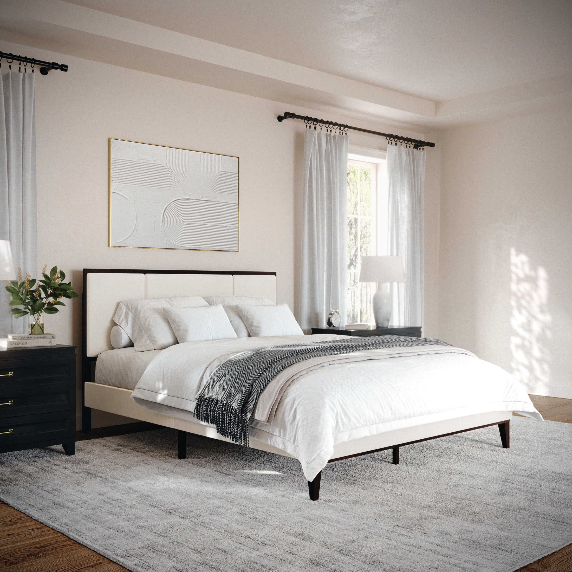 Martha Stewart Jett Queen Size Solid Wood Platform Bed with Upholstered ...