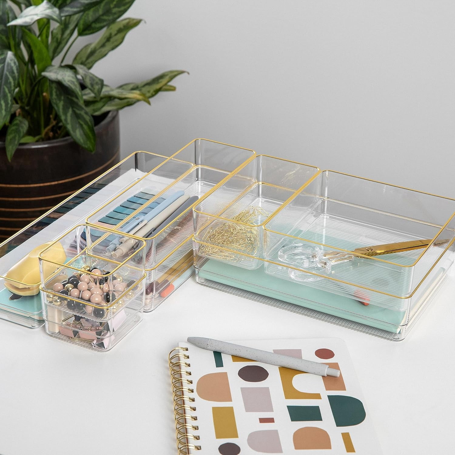 Martha Stewart Kerry Plastic Stackable Office Desk Drawer Organizers ...