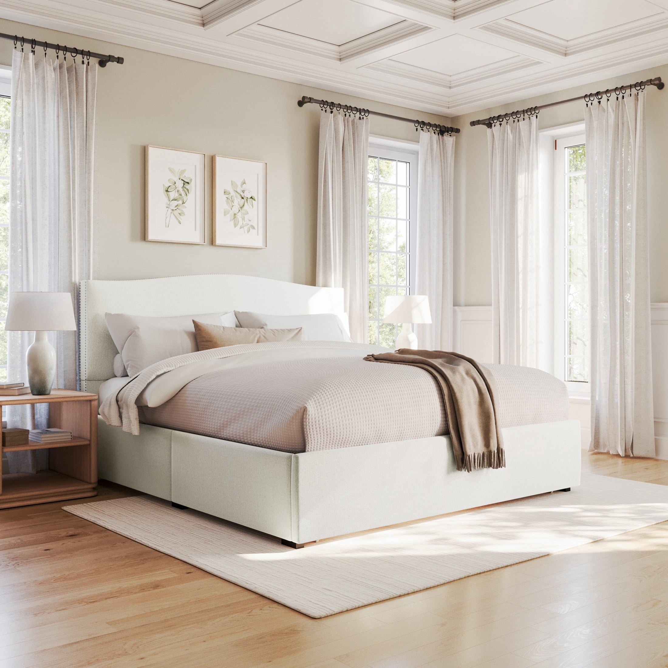 Martha Stewart King Upholstered Platform Bed with Curved Nailhead ...