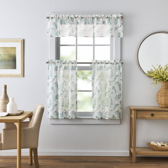 Martha Stewart Maddison 3 Piece Valance & Tier Set Green, Rod Pocket ...