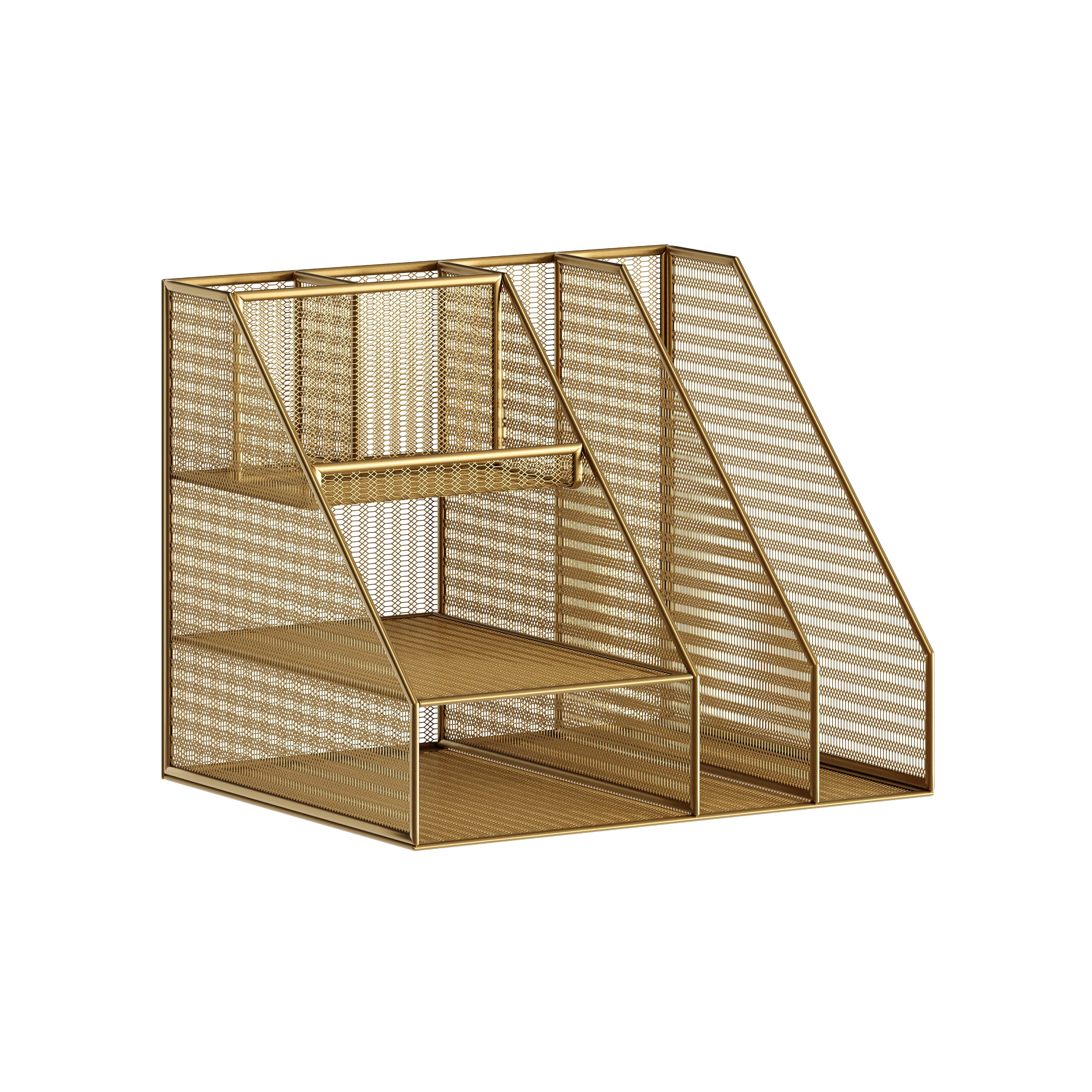 Martha Stewart Ryder Gold Mesh Metal Large Desktop Organizer with ...