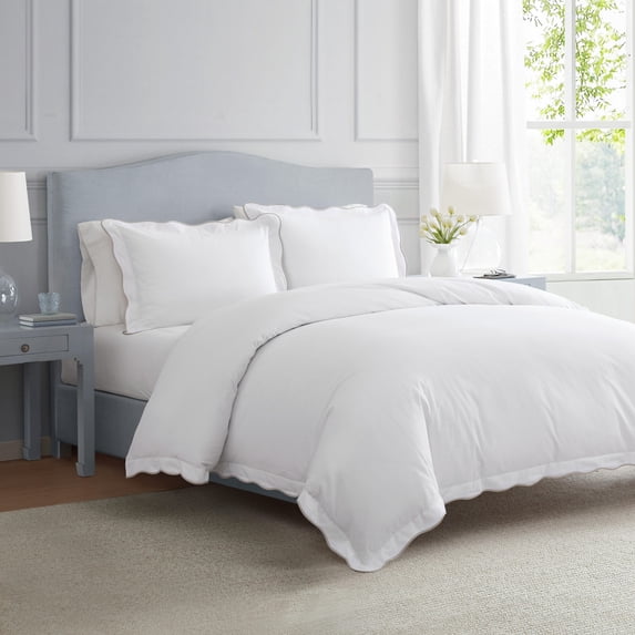 Martha Stewart Simple Scallop White & Feather Full/Queen Duvet Cover ...