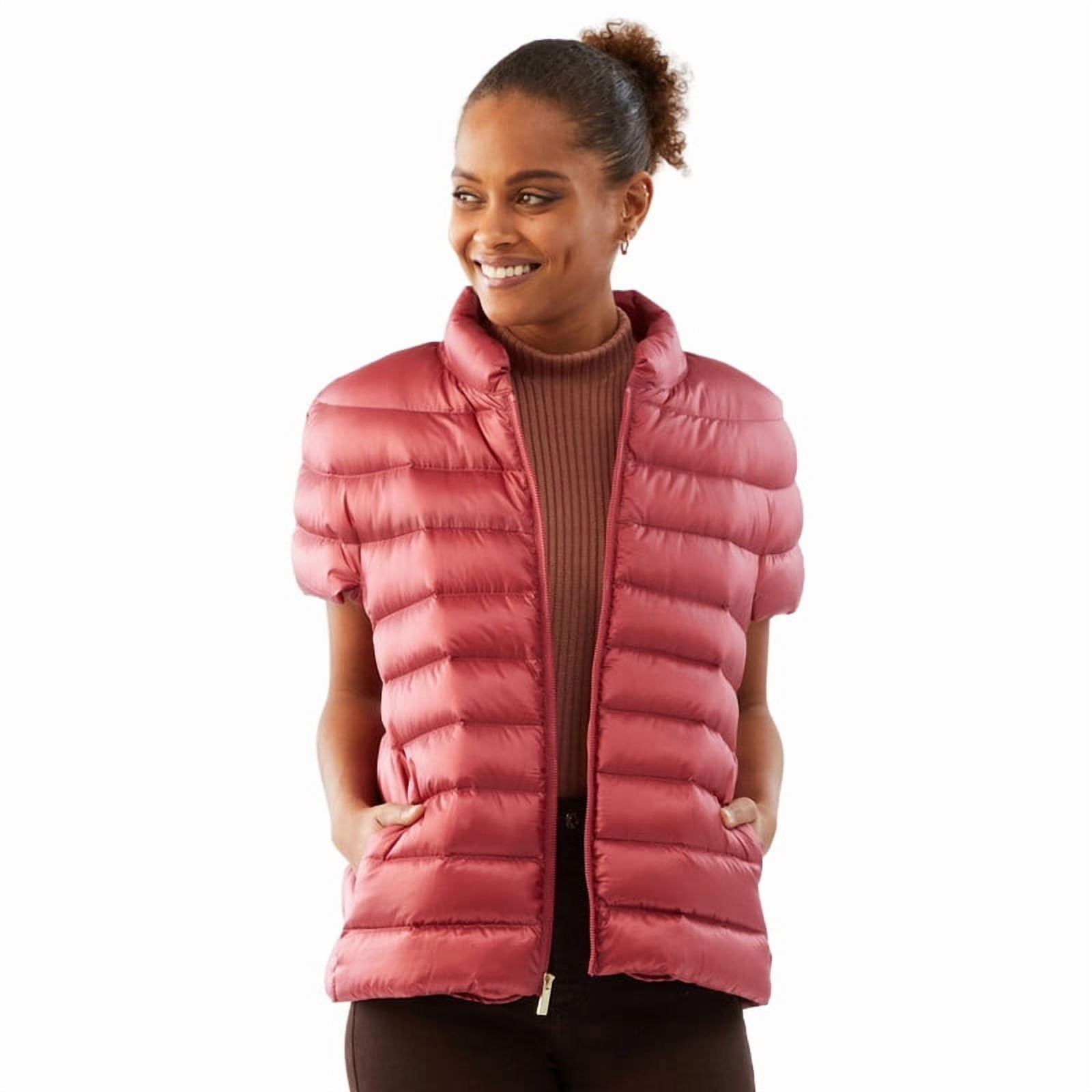 Martha Stewart Women's Short Sleeve Quilted Down Puffer Vest - Walmart.com