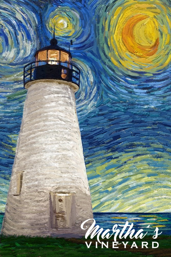 Martha's Vineyard, Massachusetts, Lighthouse, Starry Night (16x24 Giclee Gallery Art Print ...