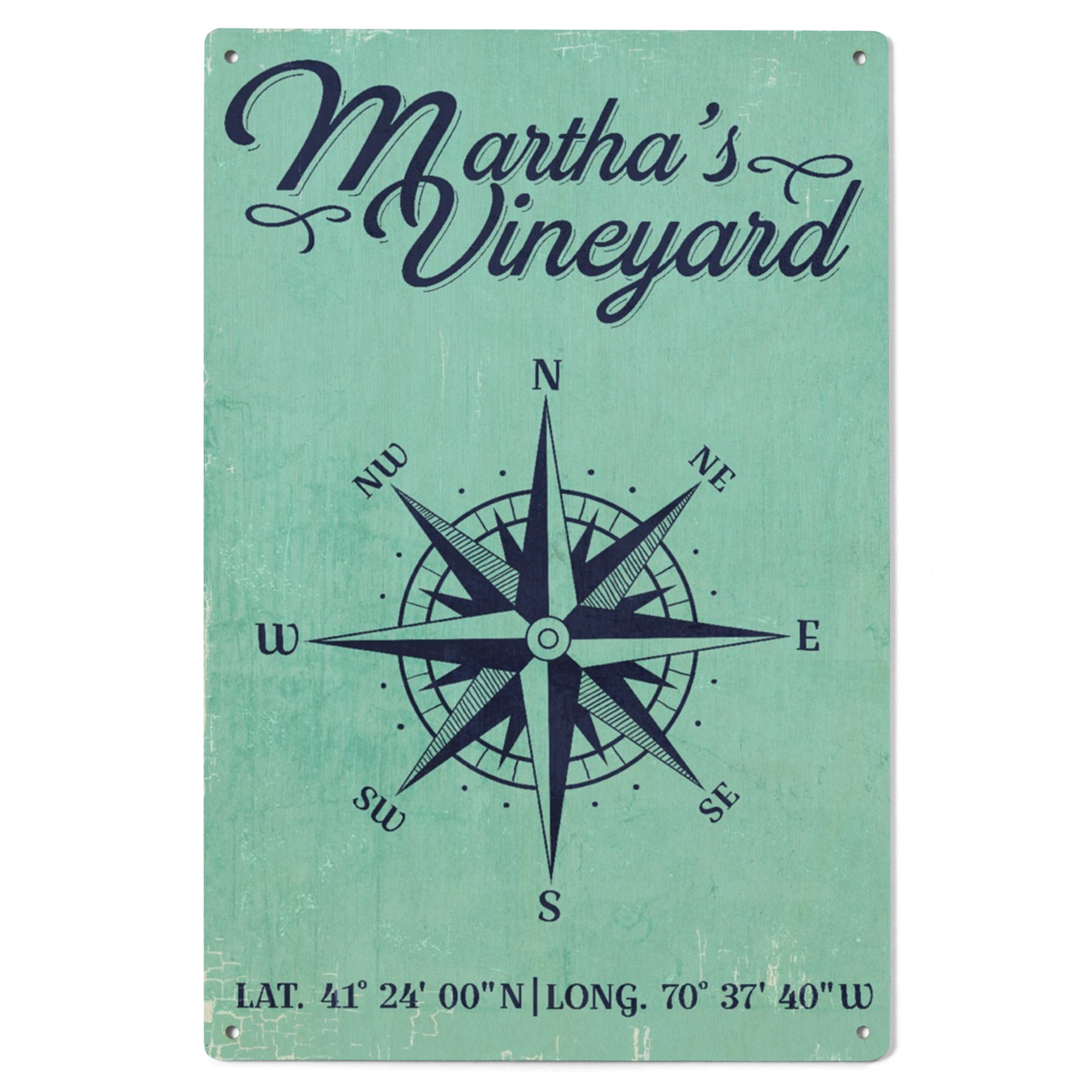Martha's Vineyard, Massachusetts, Long. and Lat., Compass Design Birch ...
