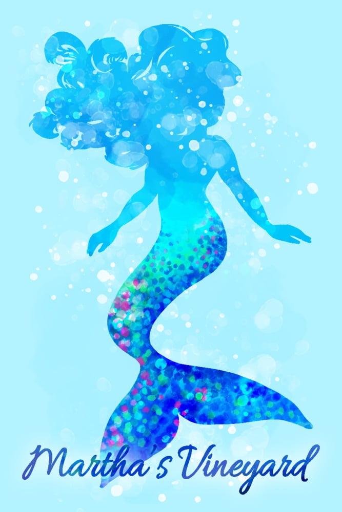 Martha's Vineyard, Massachusetts, Silhouette Mermaid, Light Blue ...
