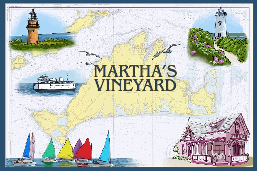 Martha's Vineyard, Nautical Chart (16x24 Giclee Gallery Art Print ...