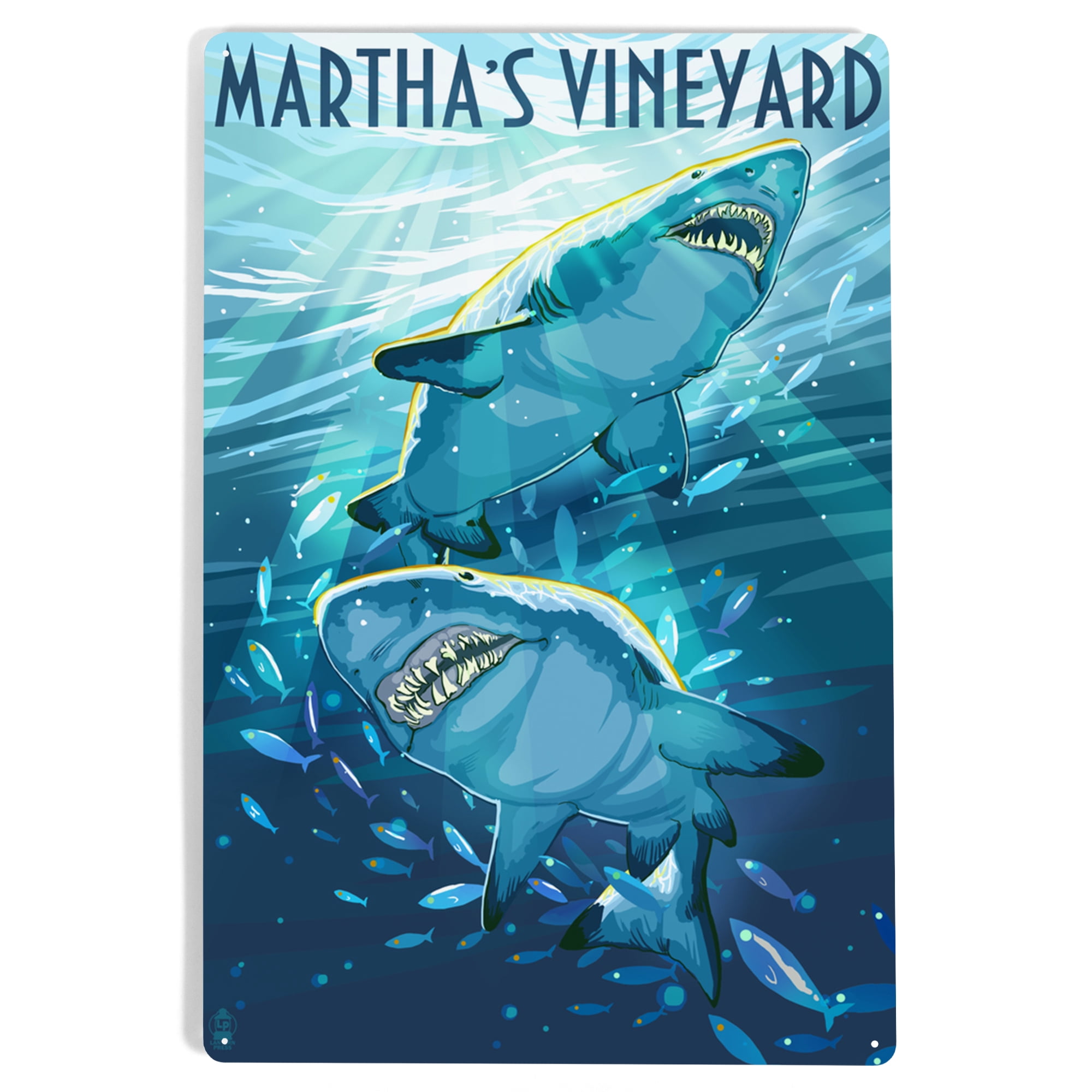 Martha's Vineyard, Stylized Tiger Sharks (12x18 Aluminum Art, Indoor ...