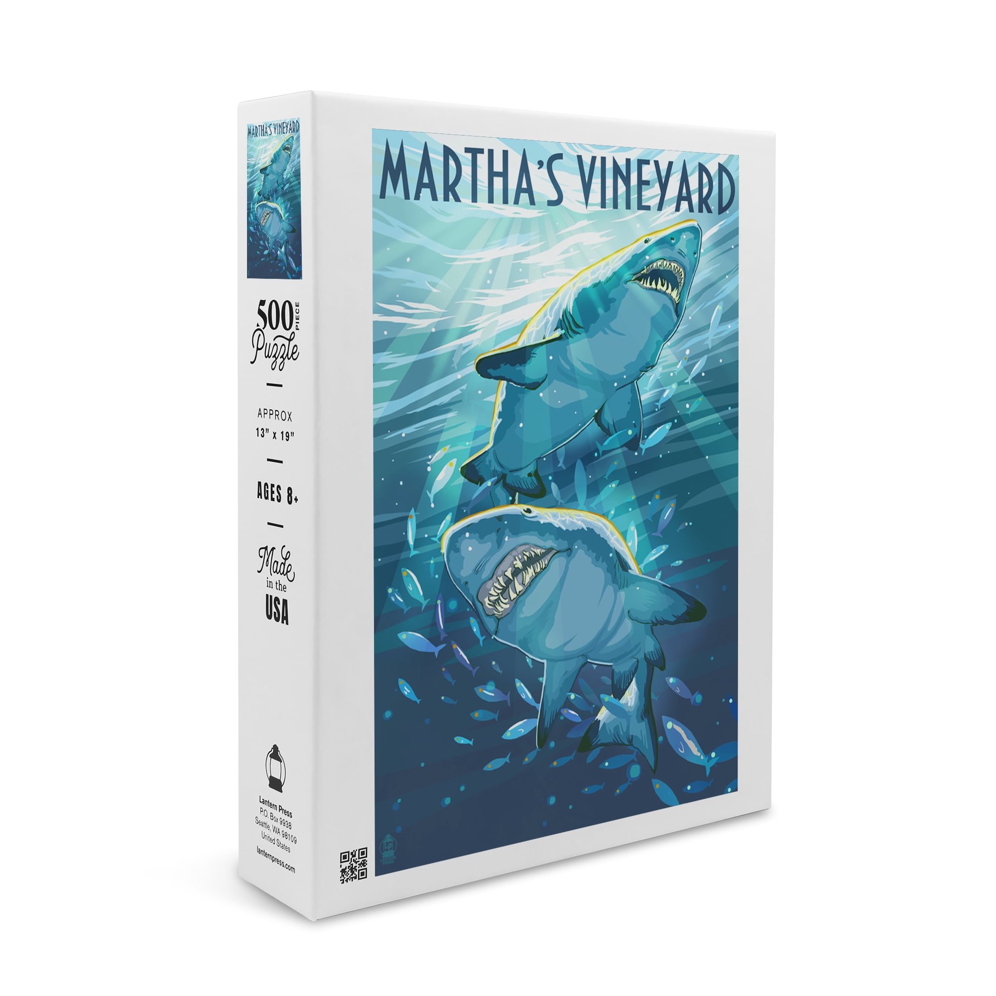 Martha's Vineyard, Stylized Tiger Sharks (19x27 inches, Premium 500 ...