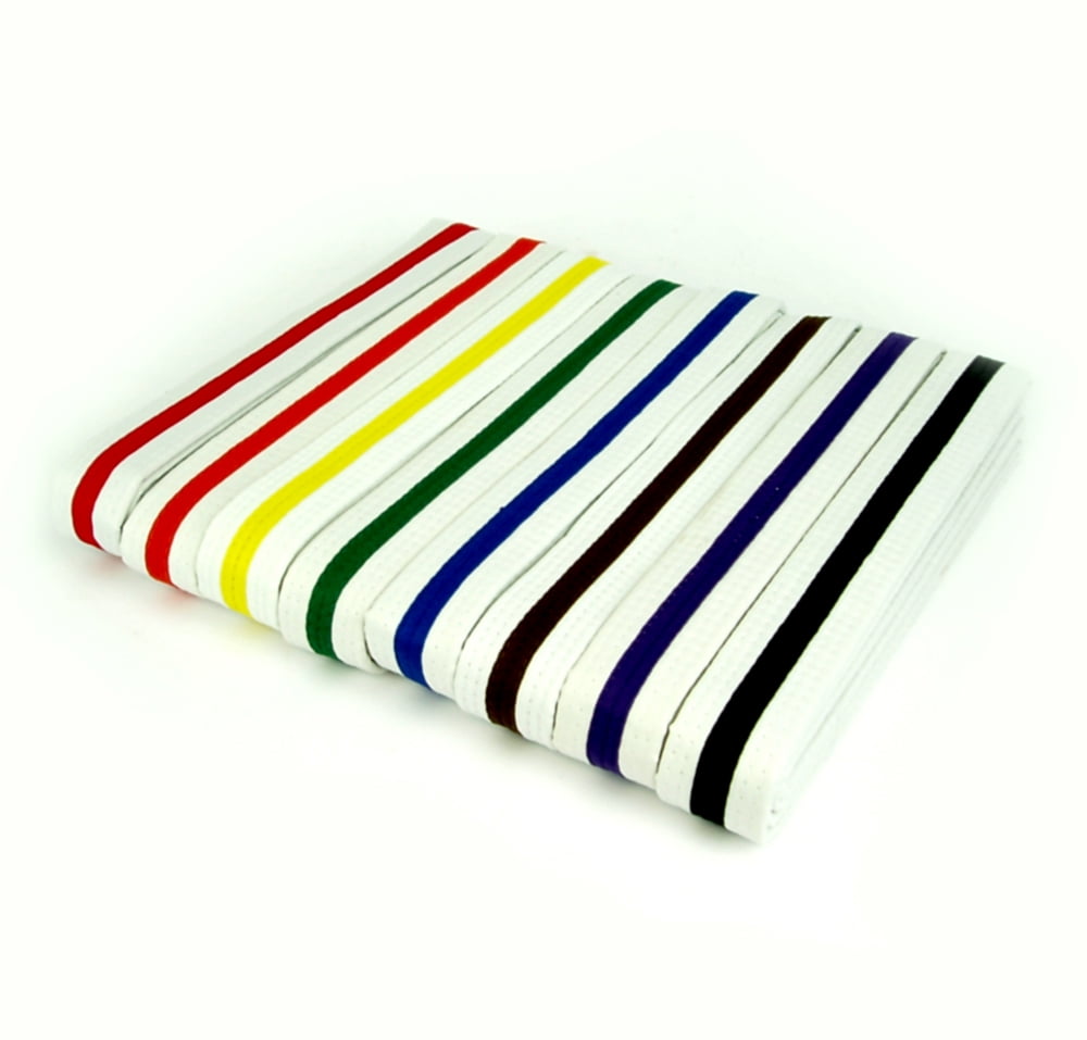 Martial Arts 1.5" Wide Karate Taekwondo Double Wrap Color Striped White ...