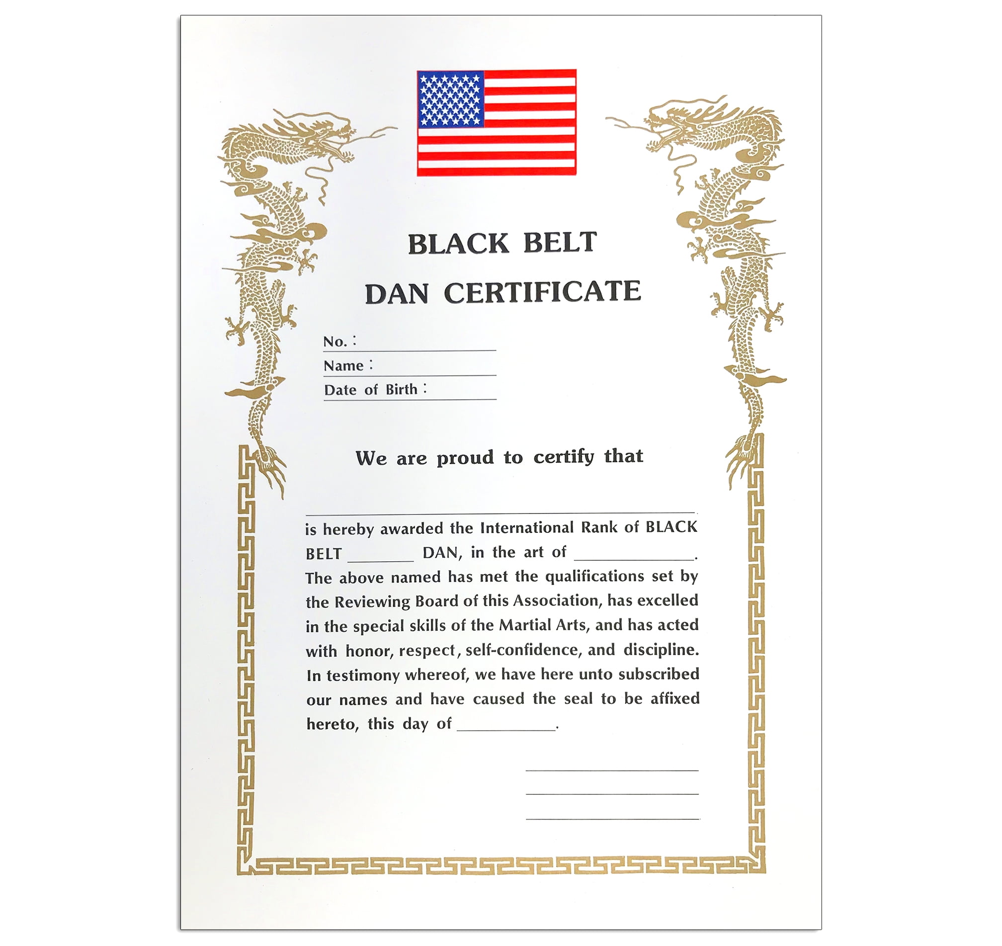 Martial Arts Black Belt Dan Certificate, Any Martial Arts, US Flag - Walmart.com
