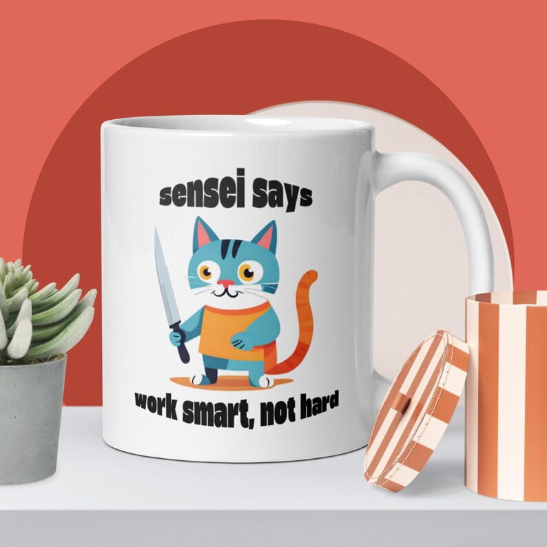 Martial Arts Cat Mug - Funny Sensei Cat Coffee Cup for Cat Lovers ...