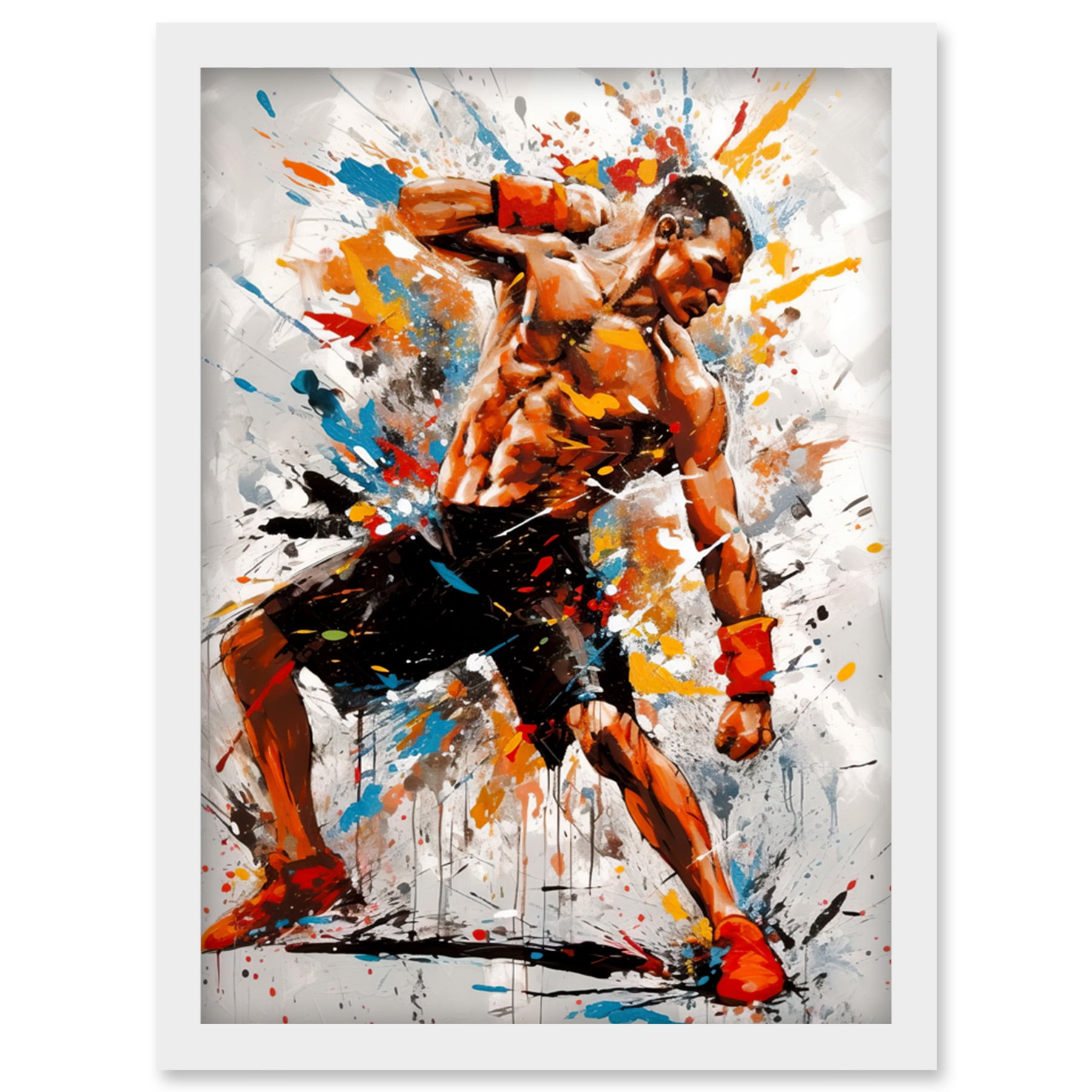 Martial Arts Kickboxer Athlete Splat Paint Art Artwork Framed Wall Art ...