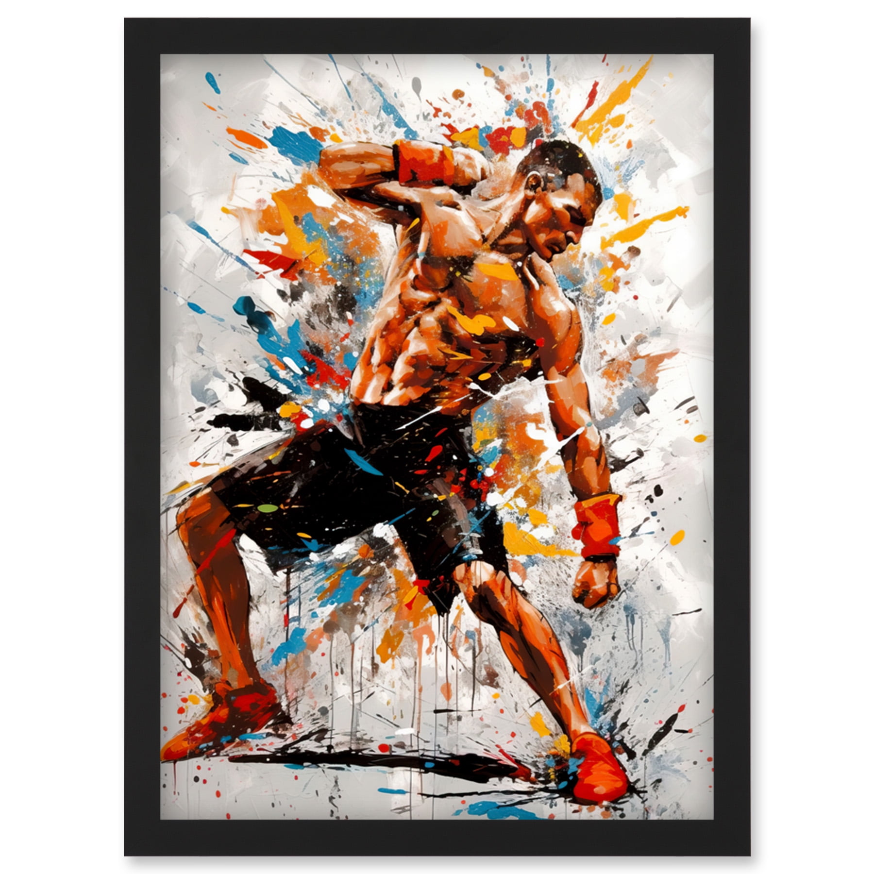 Martial Arts Kickboxer Athlete Splat Paint Art Artwork Framed Wall Art ...