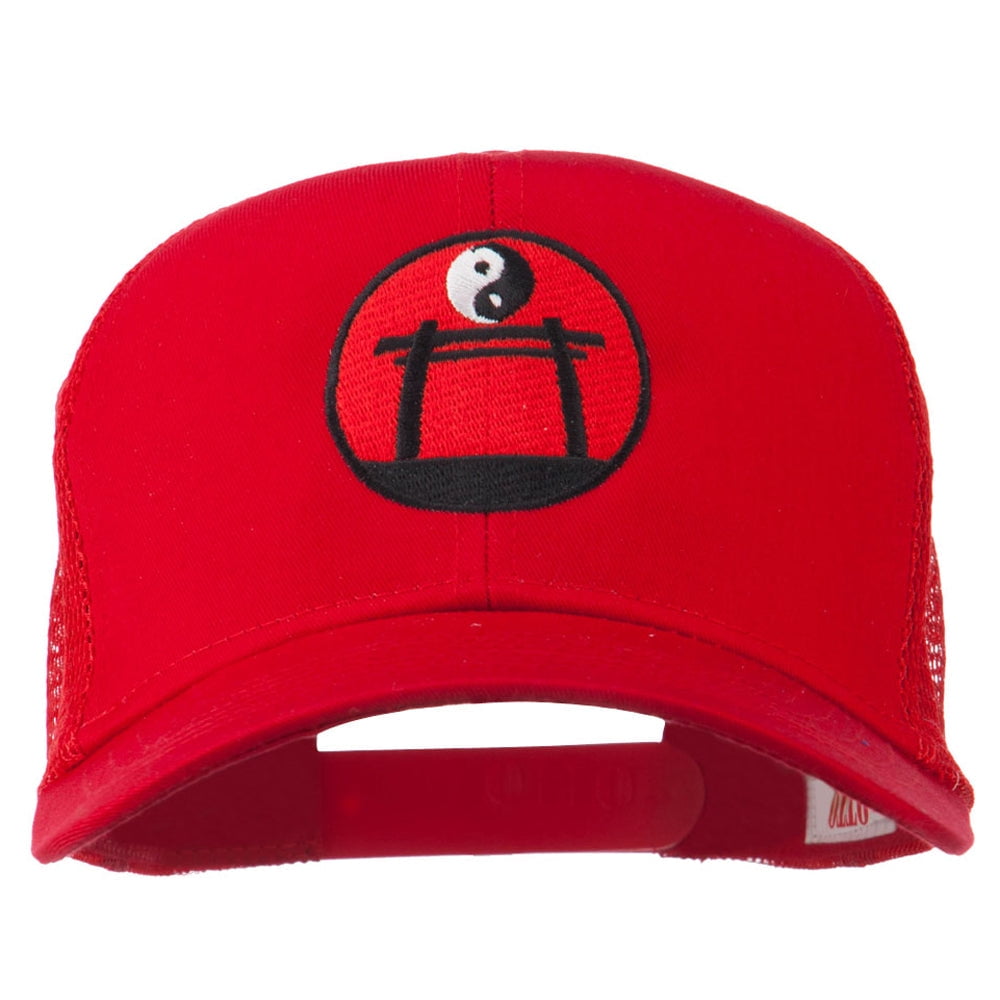 Martial Arts Yin and Yang Embroidered Mesh Cap - Red OSFM - Walmart.com
