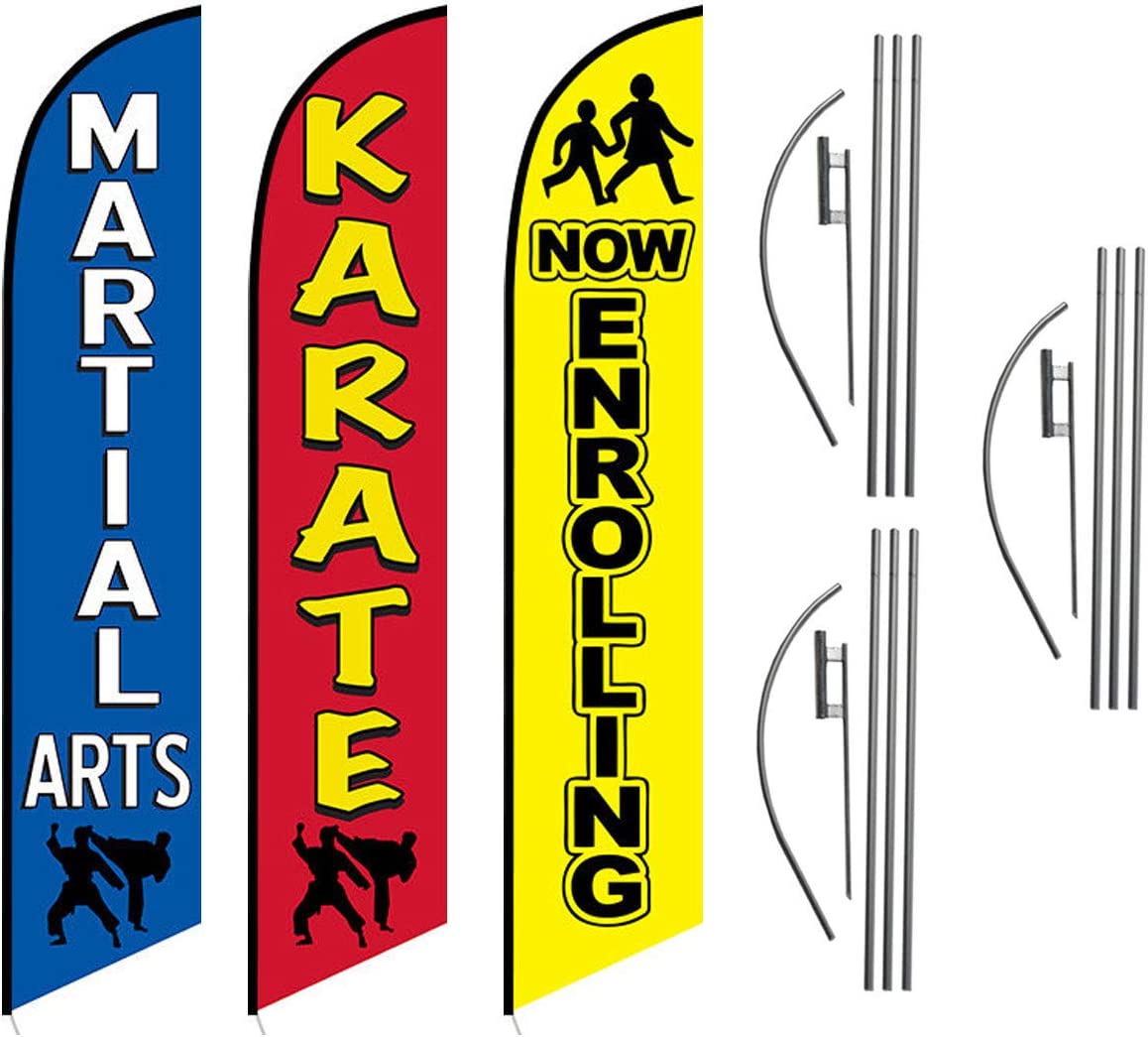 Martial Karate Now Enrolling Pack of 3 Advertising Banner Swooper Flag ...