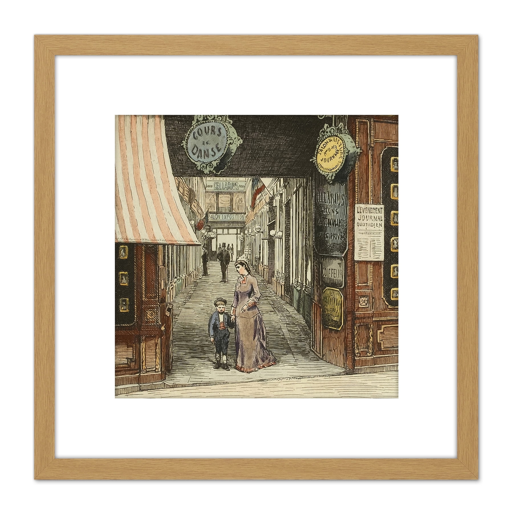 Martial Road Paris Passage De Opera 1877 Illustration 8X8 Inch Square Wooden Framed Wall Art ...