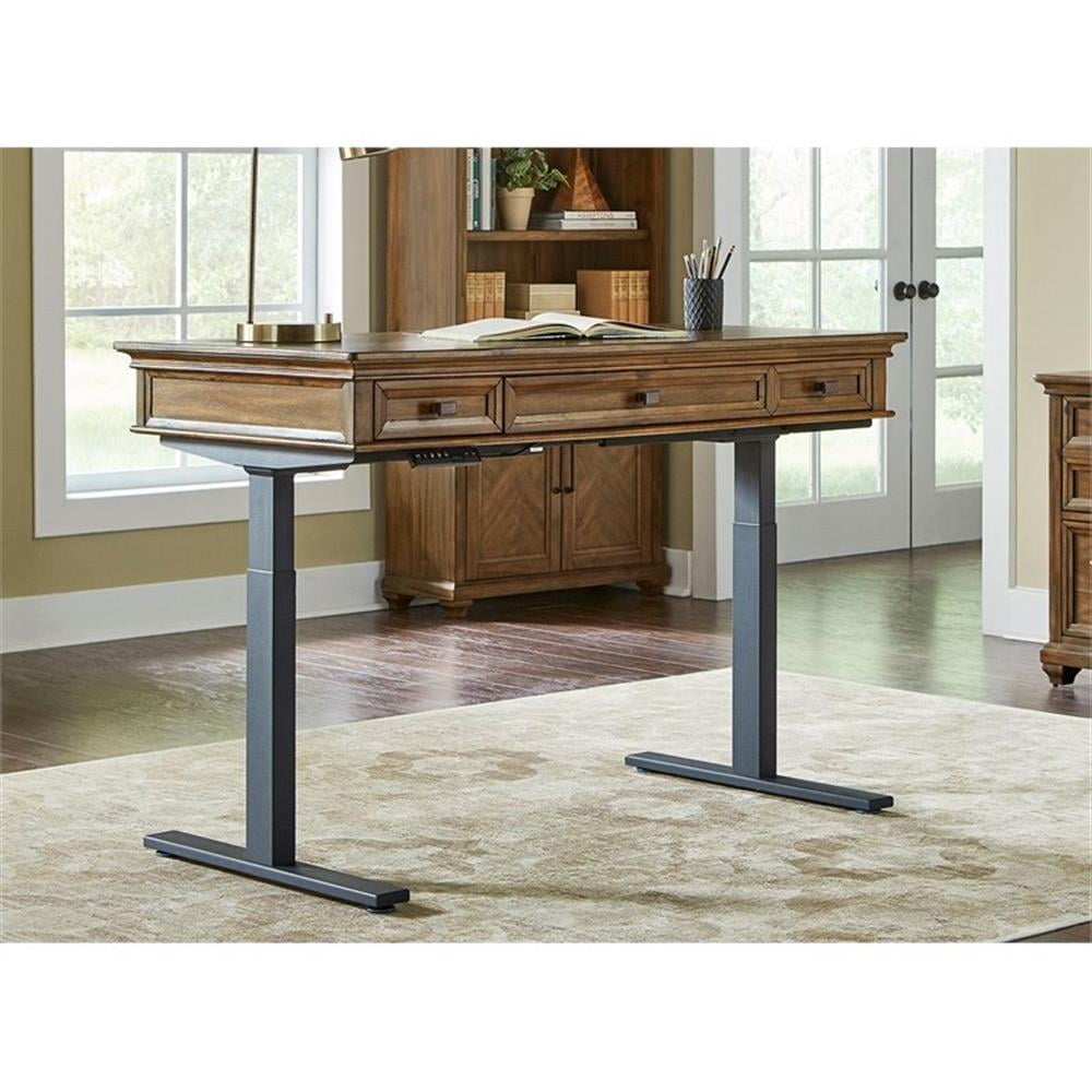 Martin Furniture Wood Sit Stand Desk with Adjustable Keyboard Slider ...