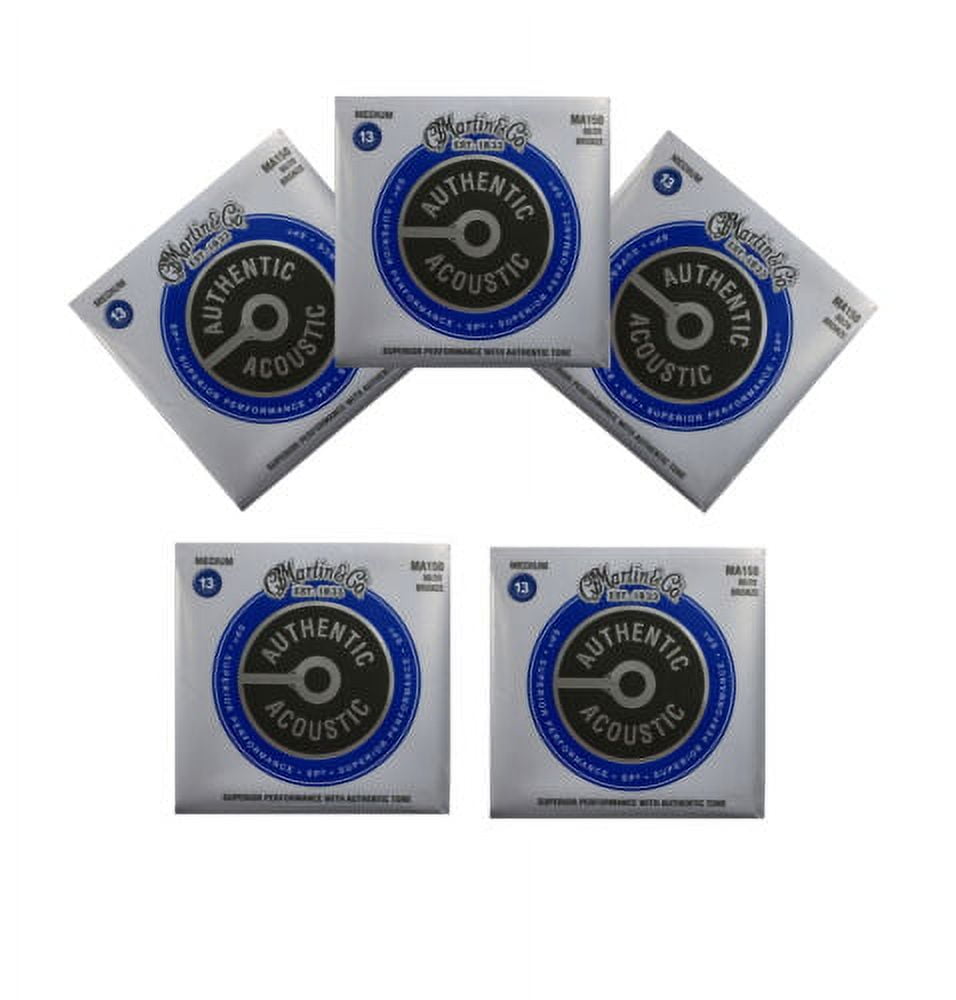 Martin Guitar Strings 5-Pack Acoustic - Medium - 80/20 Bronze MA150 ...