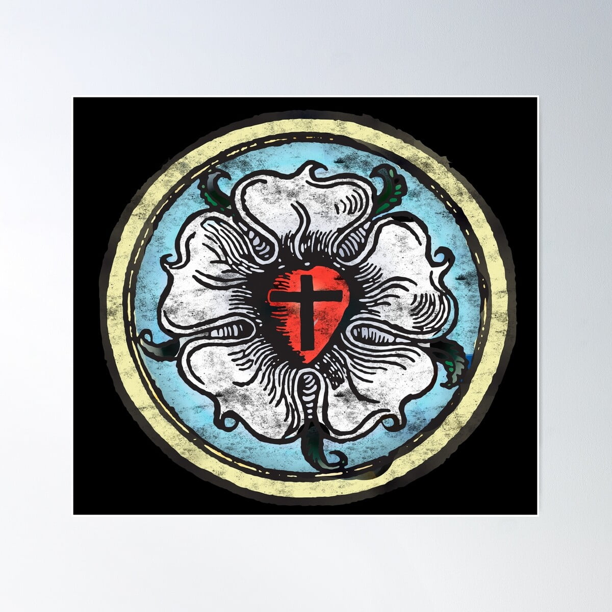 Martin Luther Rose Lutheran Symbol Distressed Chalk 5 Solas Poster Wall ...