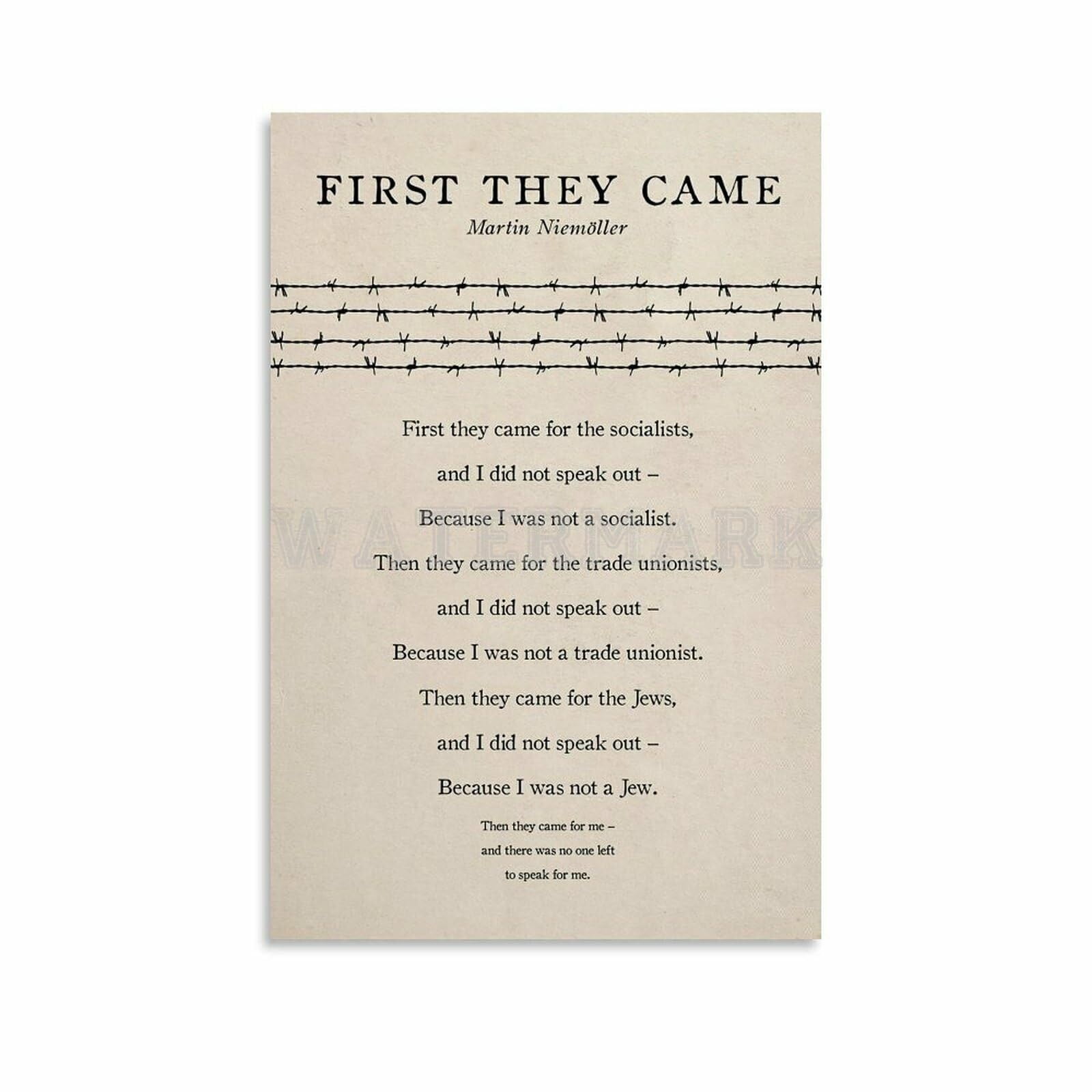 Martin Niemöller's Poem First They Came Poster Then They Came to Me Print (2) Canvas for Bedroom ...