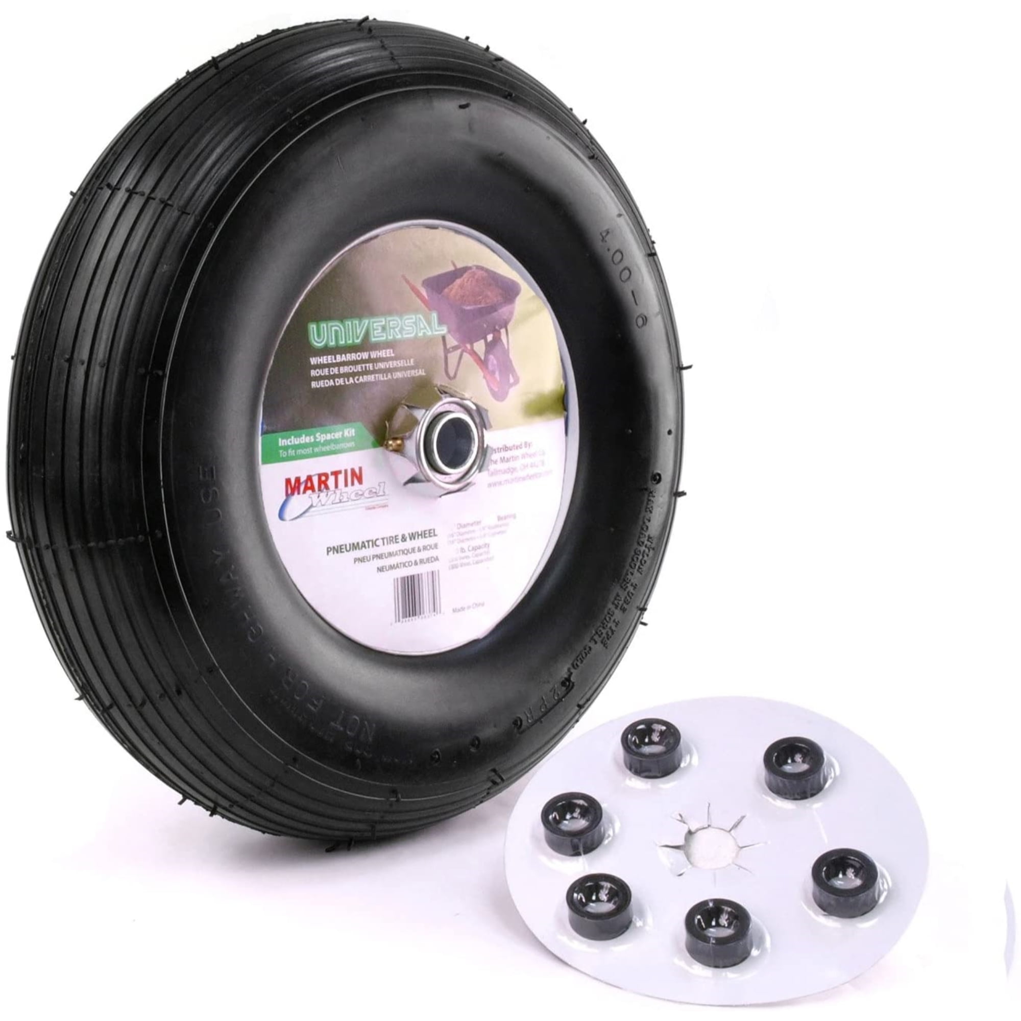 MARTIN WHEEL 408TTRIB32 Wheelbarrow Wheel with Universal Hub, 4.8 x 4/8 ...