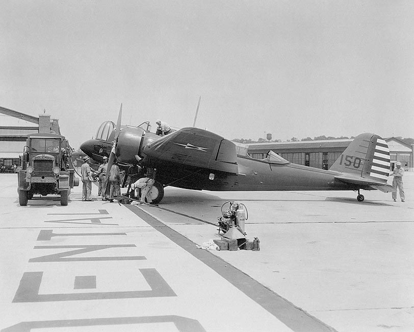 Martin YB-10 / B-10 Bomber Aircraft Being Serviced - 20x30 Inch ...