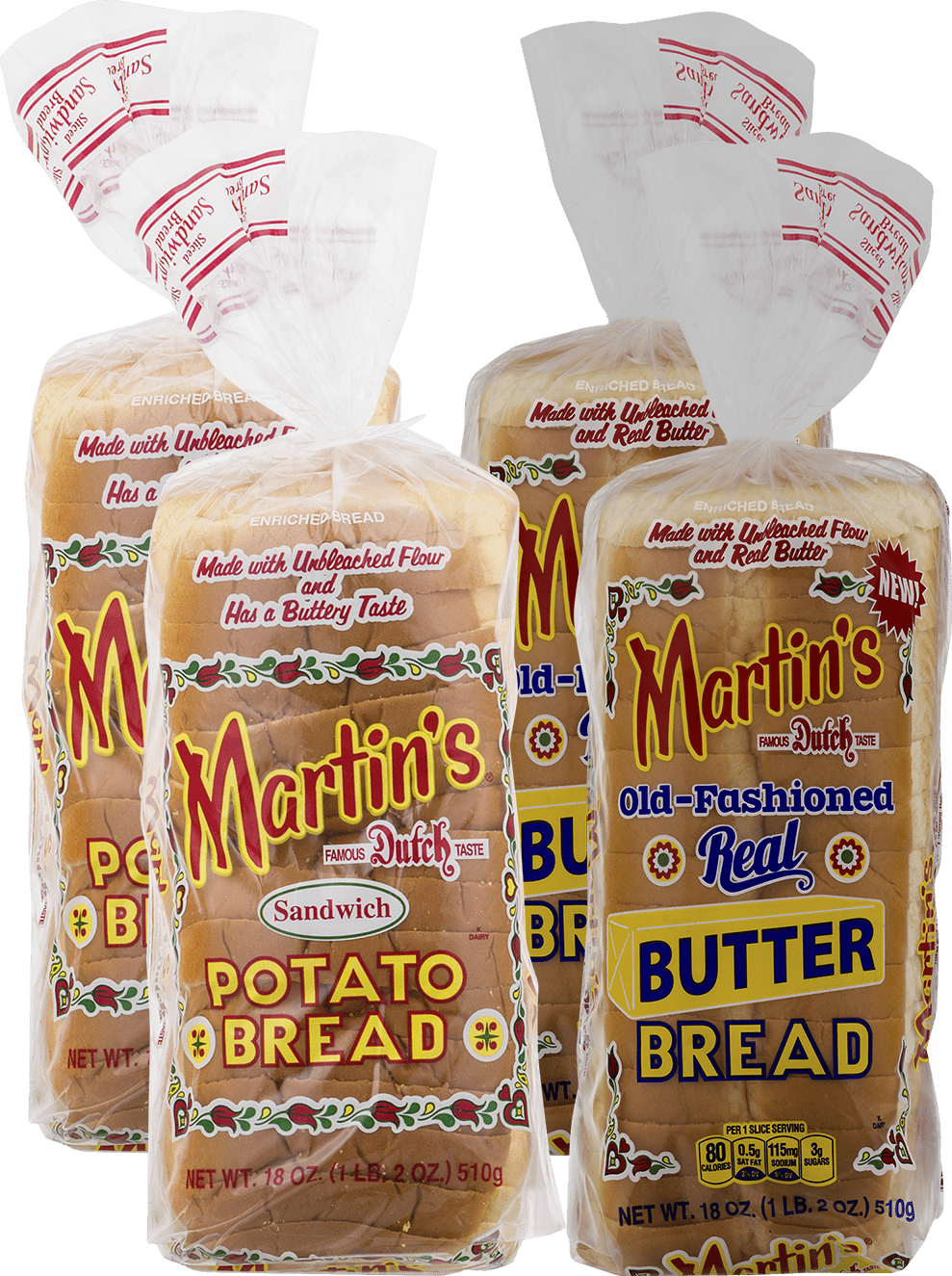 Martin's Famous Pastry Shoppe Potato Bread, 4 Loaves Variety Pack, 18 ...