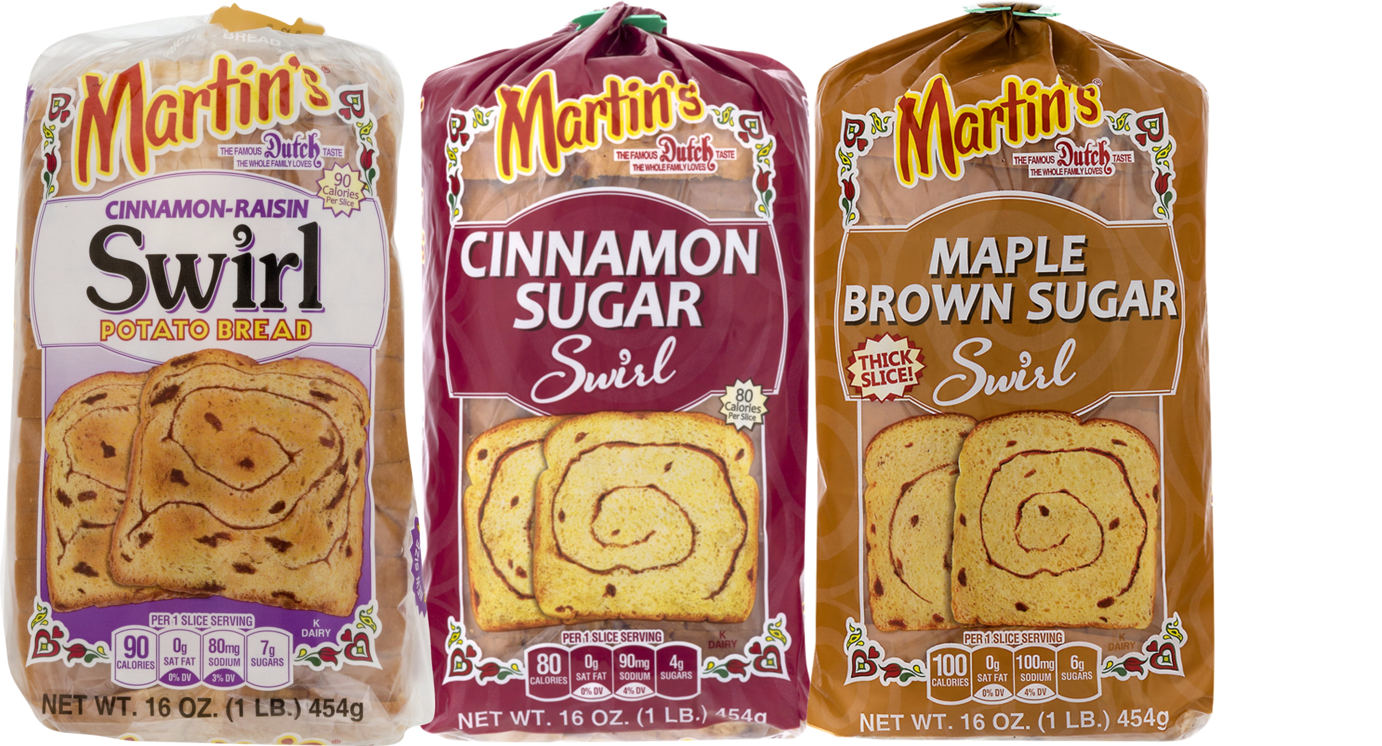 Martin's Maple Brown Sugar, Cinnamon-Raisin, & Cinnamon Sugar Swirl ...