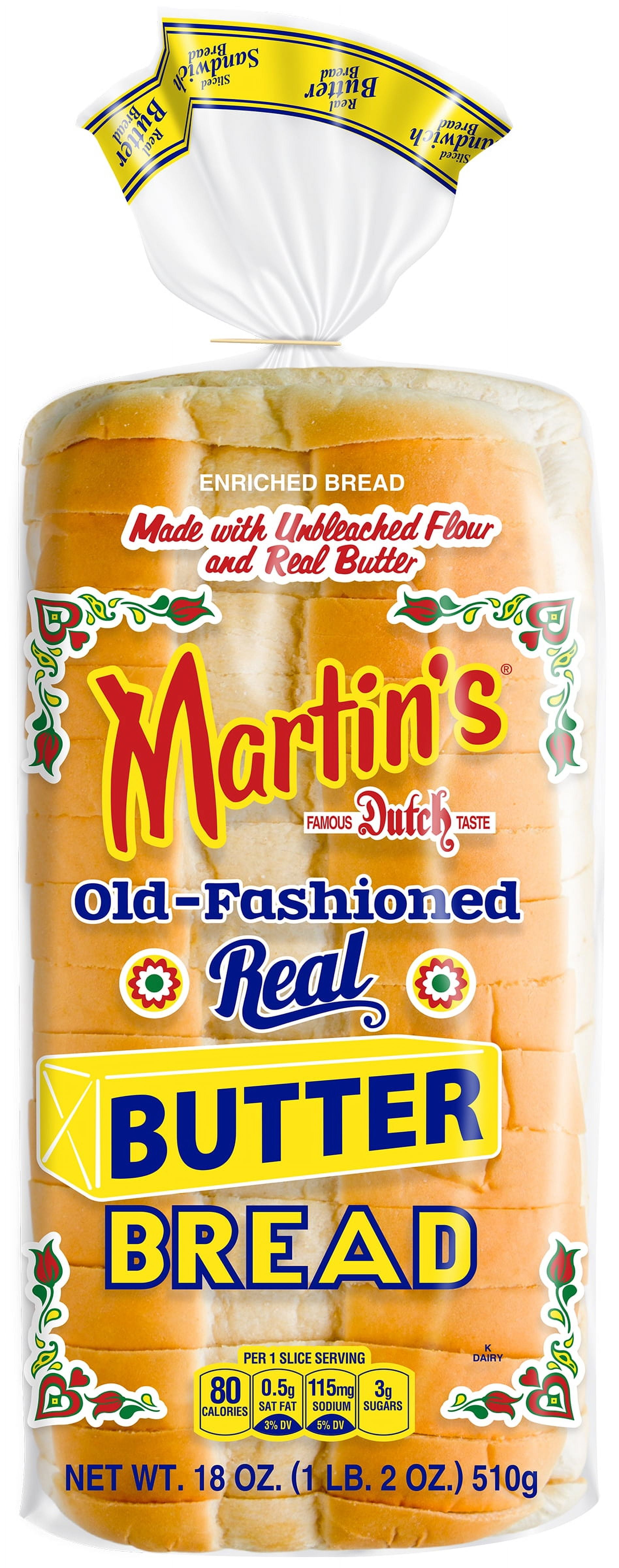 Martin's Fresh Old-Fashioned Real Butter Bread, 16 Slice 18 oz. (4 ...