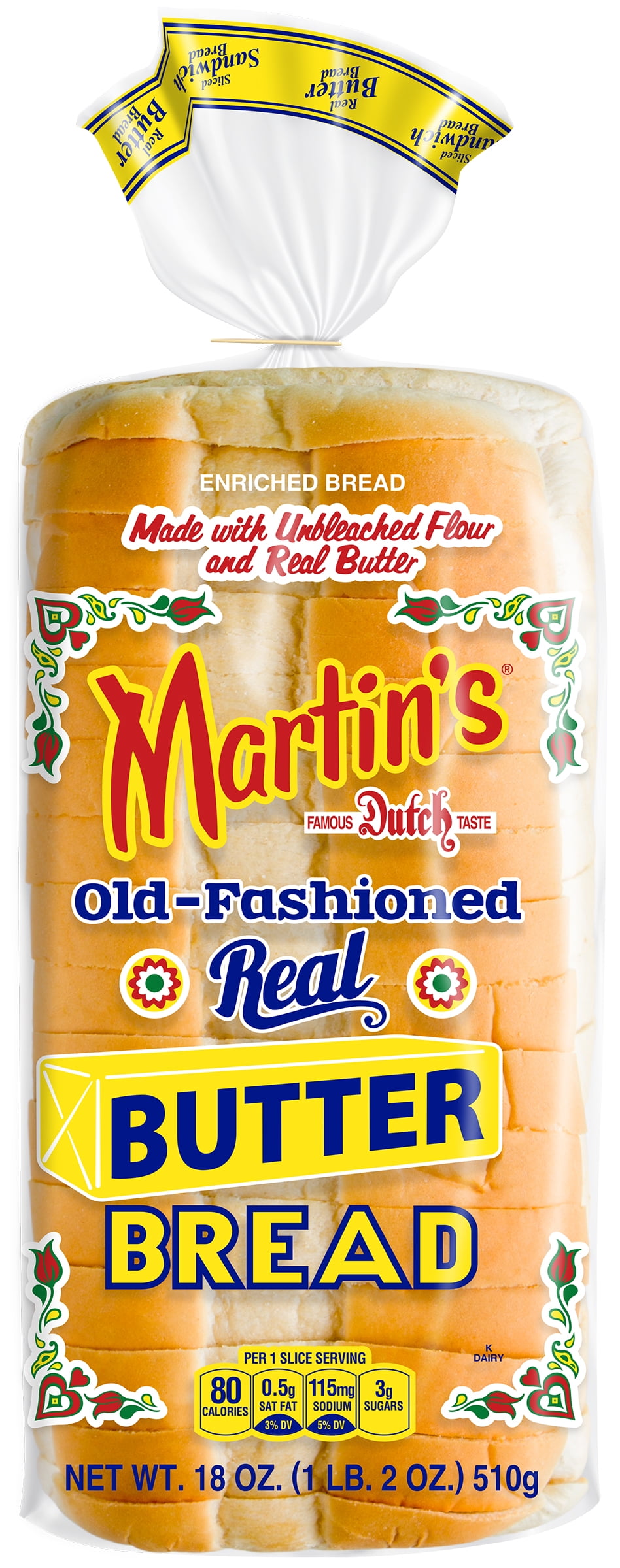Martin's Fresh Old-Fashioned Real Butter Bread, 16 Slice 18 oz. (4 ...