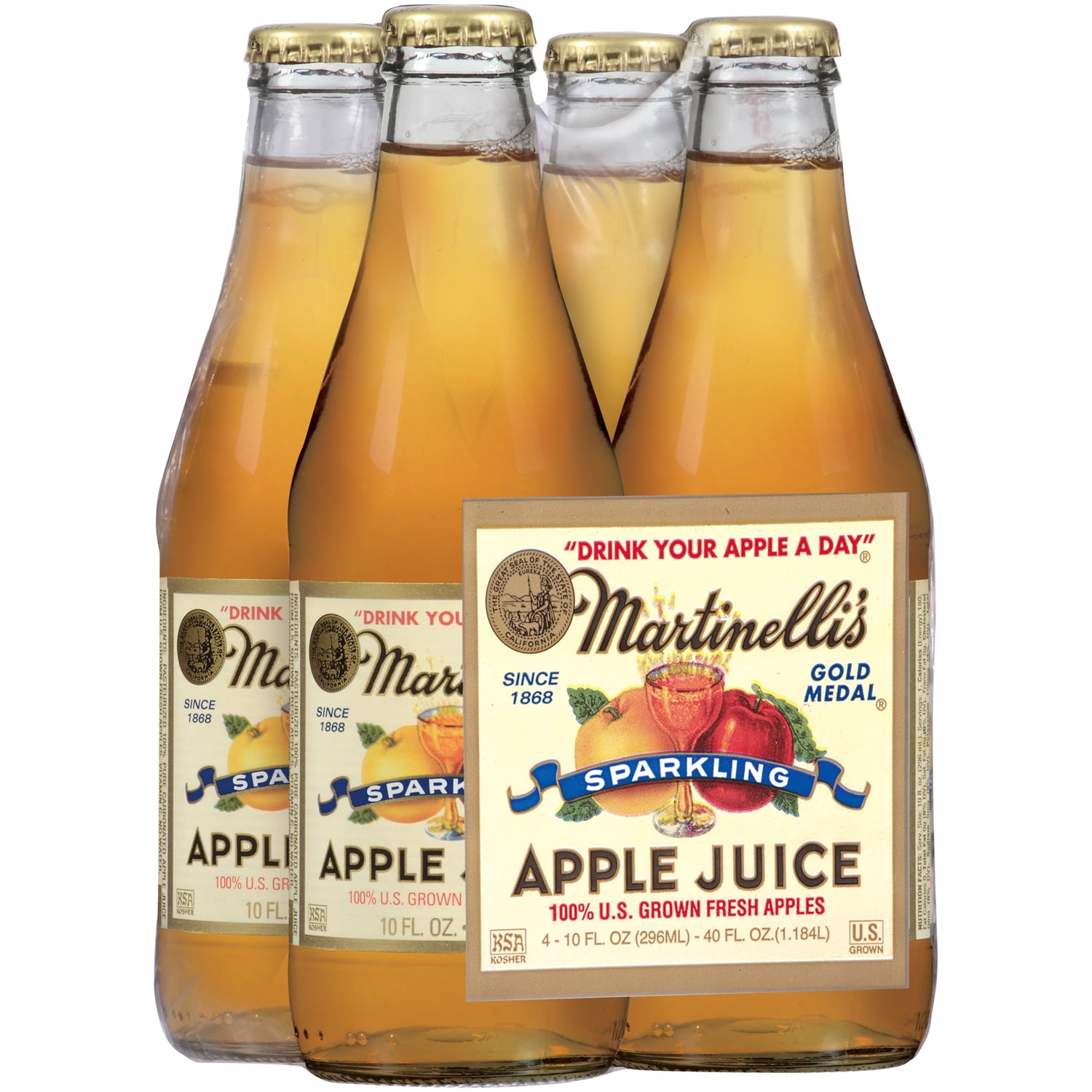 Martinelli's Gold Medal Sparkling Apple 100% Juice 10oz 4pack Glass ...