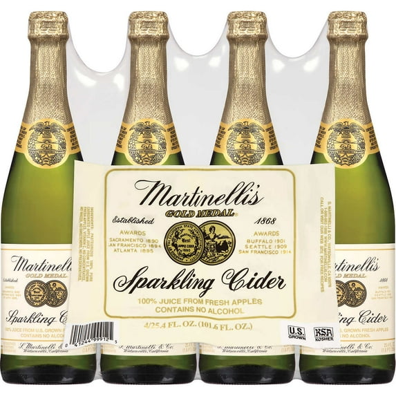 Martinelli's Sparkling Cider, 25.4 fl oz, Pack of 4, 100% Fresh Apple Juice - Walmart.com