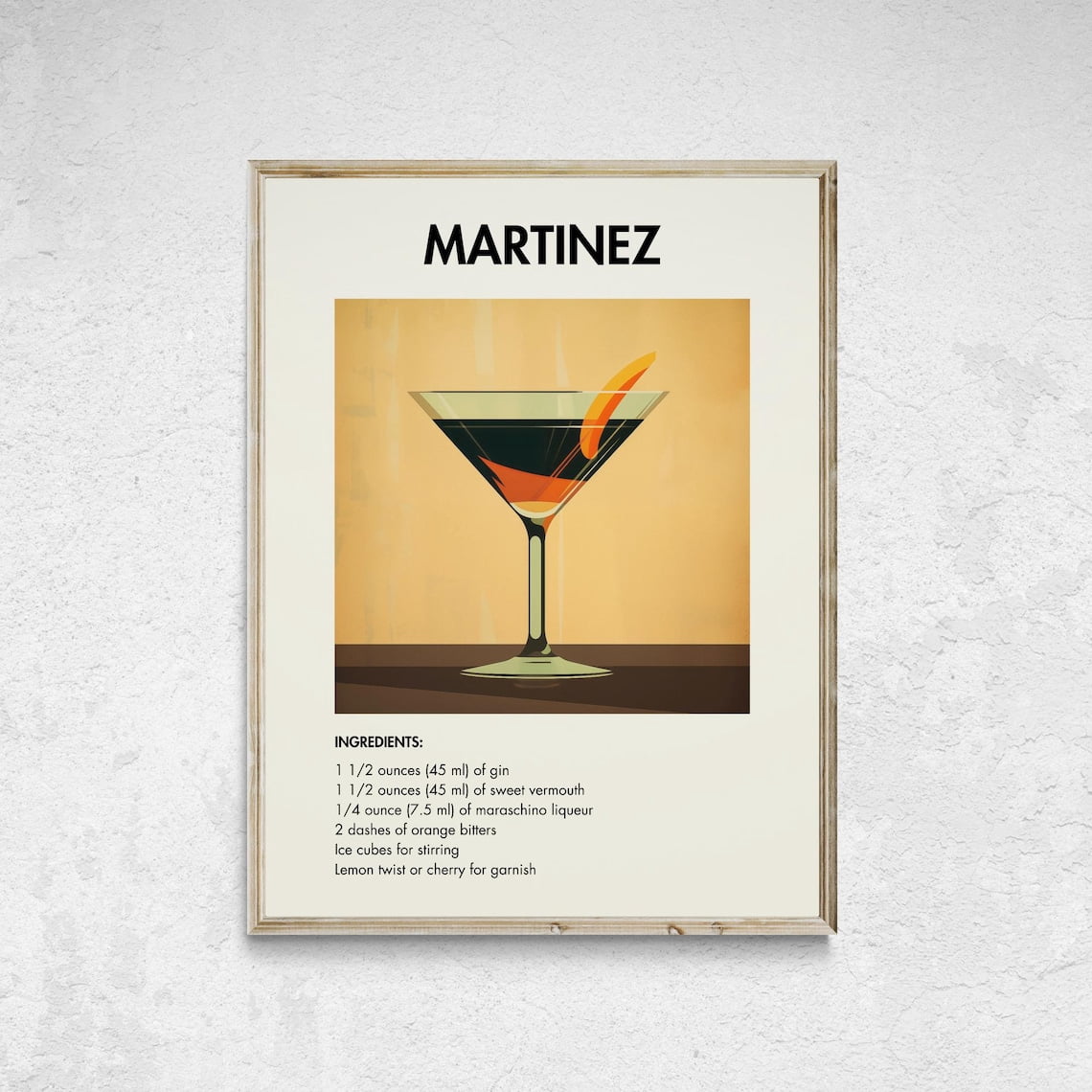 Martinez Cocktail, Minimalist Alcohol Print, Martinez Cocktail Poster ...